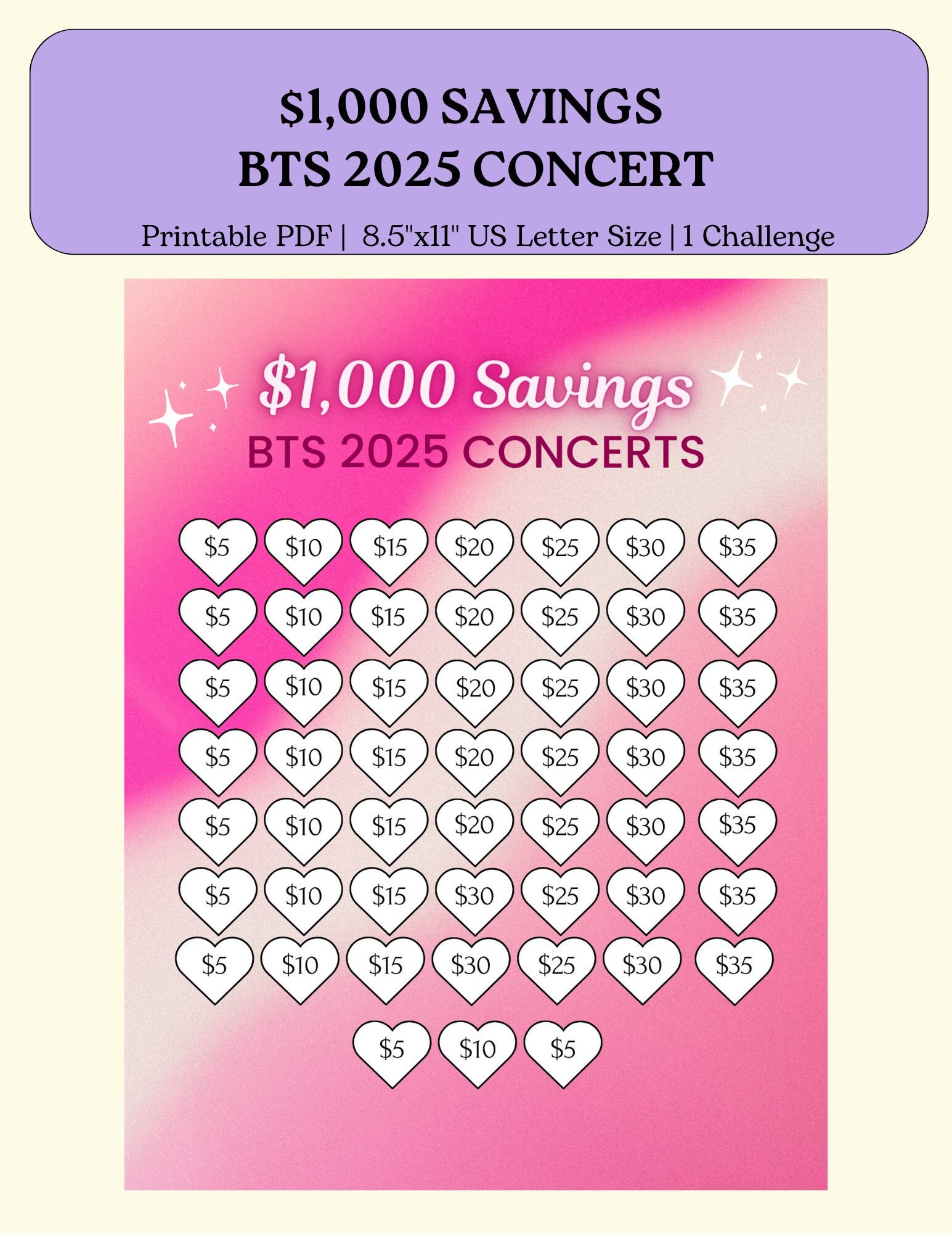 1,000 Savings for Future BTS Concerts / Save 1,000 / Savings/ Budgeting ...