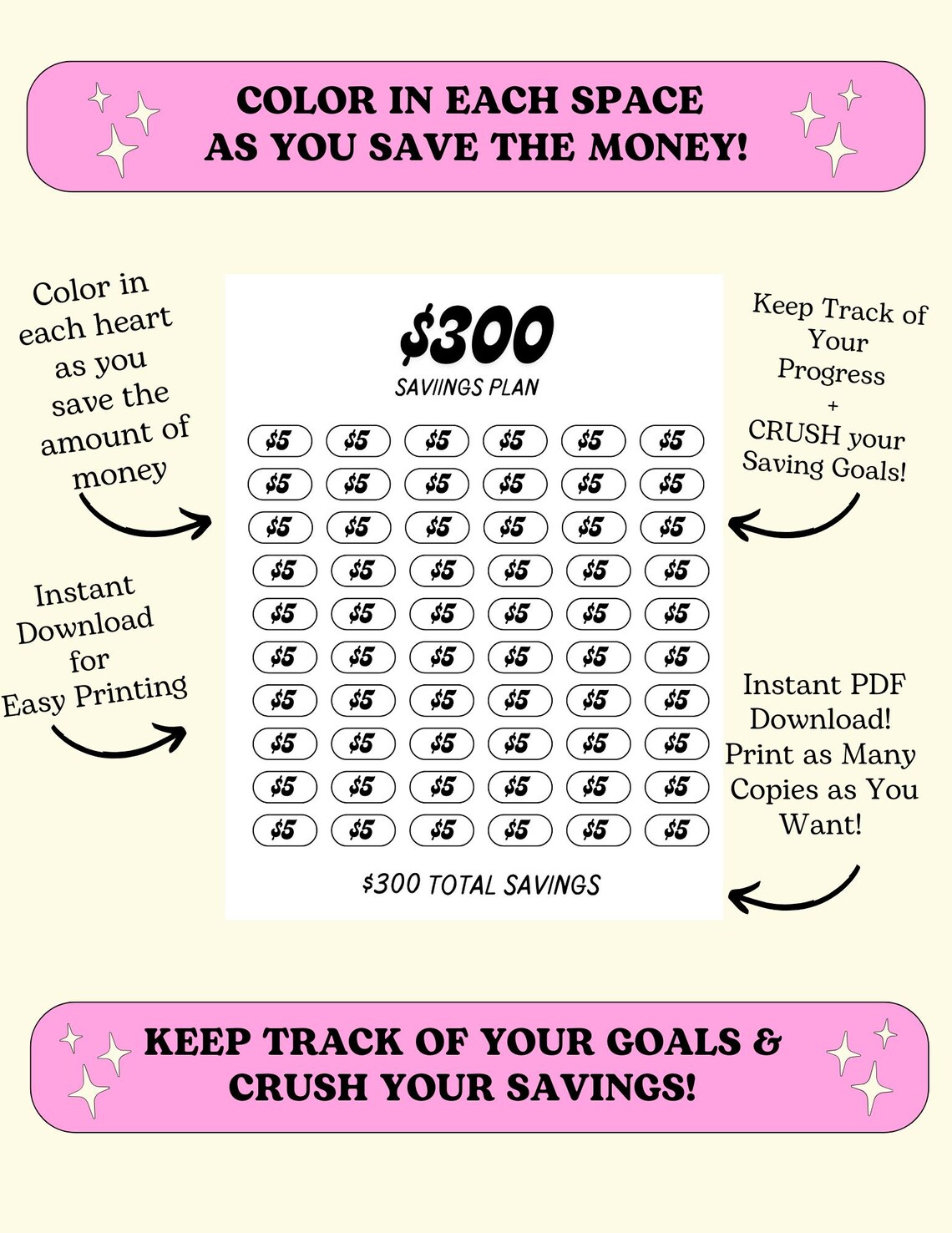 300 Savings Challenge | Printable Savings Tracker | Digital Download ...
