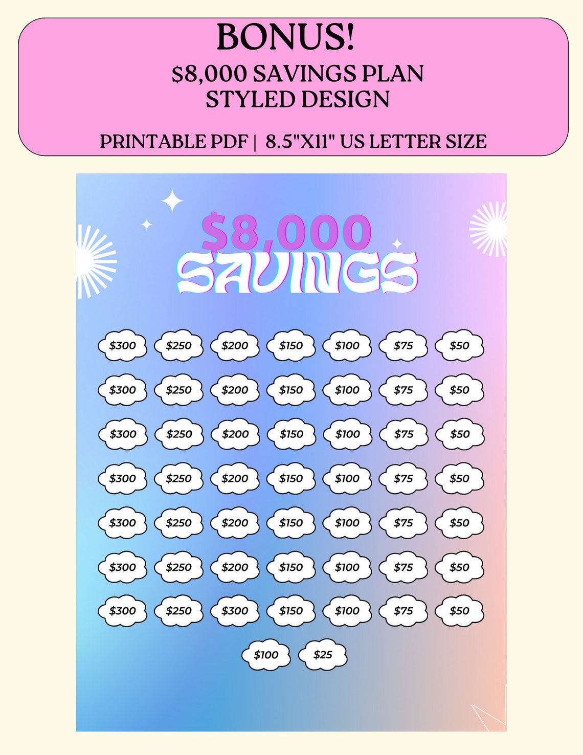 8,000 Savings Challenge / 8,000 Savings / Savings Challenge / Printable ...