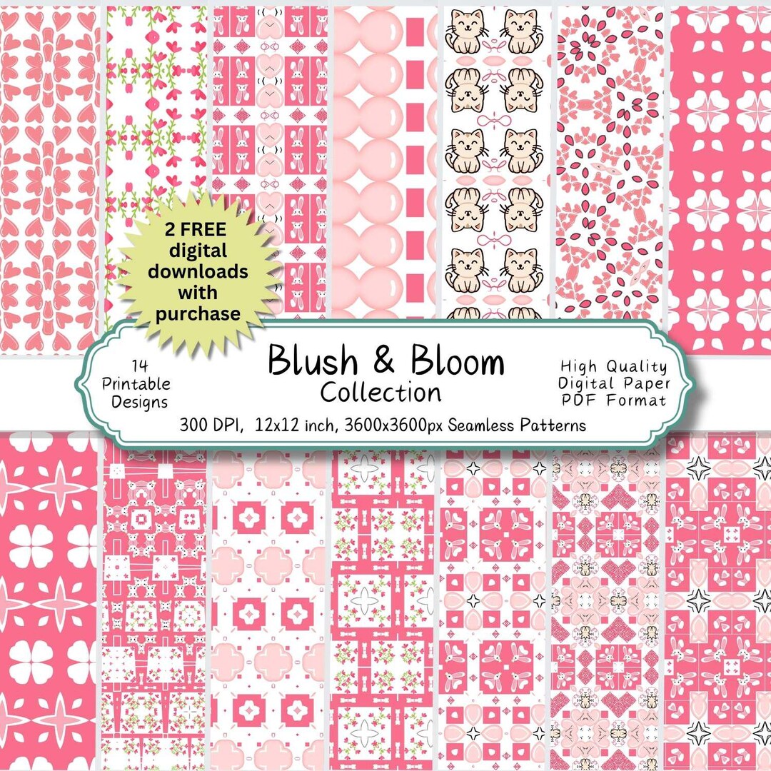 Paper Pack Pink Digital Pack Seamless Pattern Bundle POD Repeating ...