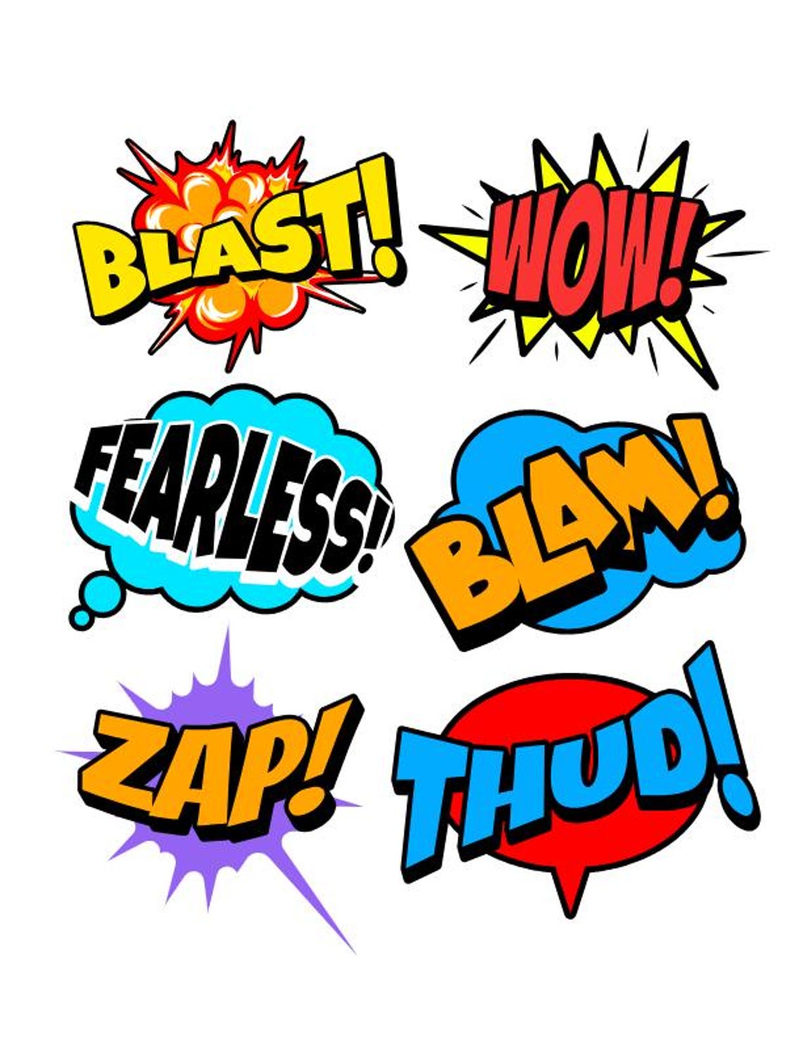 Comic Word Cutout Digital File PNG Format, Pop Art Comic Style Action ...
