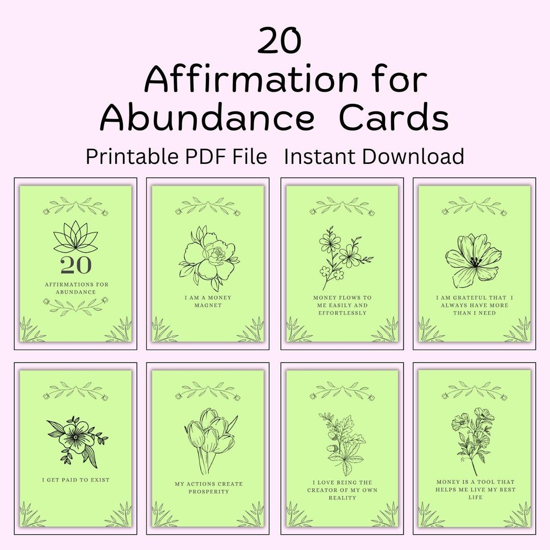 Abundance Affirmation Printable Cards, Mindset & Manifestation Deck ...