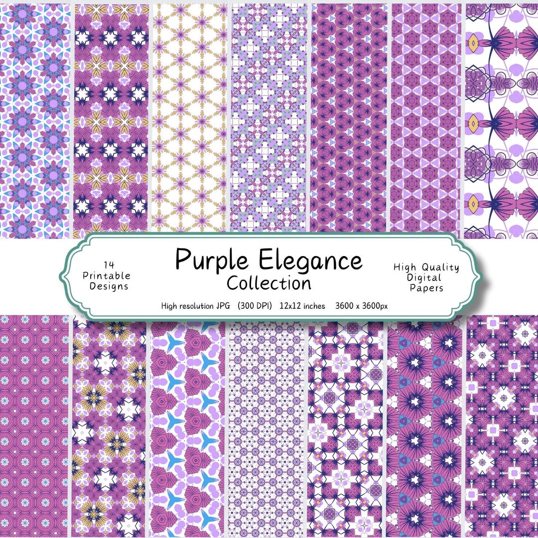 Seamless Purple Paper Pack, Digital Paper for Scrapbooking, Purple ...