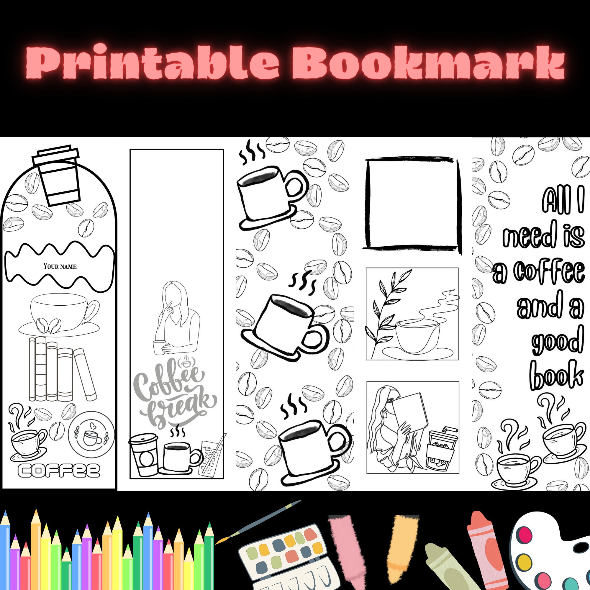LOW PRICE Coloring Bookmark Printable Bookmark Bundle of 5 - Etsy