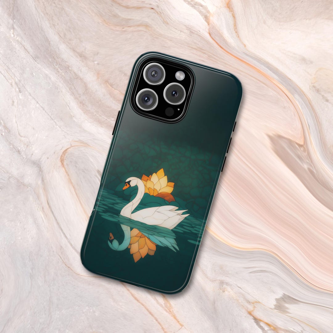 Stained Glass Effect iPhone 16 Pro Max Tough Case, Elegant Swan Design ...
