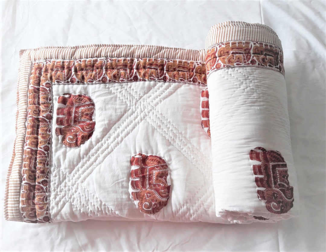 Hand Block Print Quilt Elephant Print Soft Cotton Quilt - Etsy