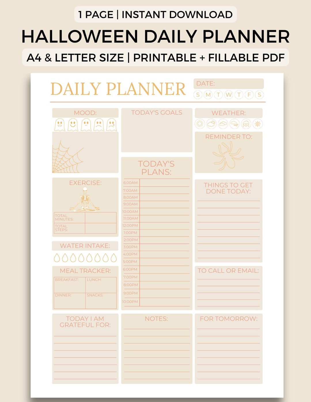 Halloween/spooky Daily Planner Printable, Downloadable Daily Planner ...