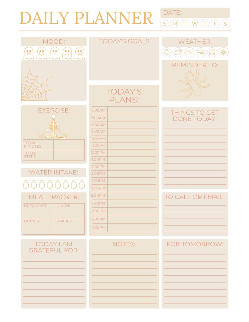 Halloween/spooky Daily Planner Printable, Downloadable Daily Planner ...