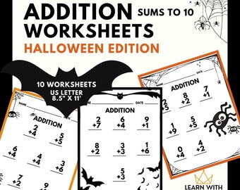 Math Worksheets - Printable - Instant Download - Addition - Sums to 10 ...
