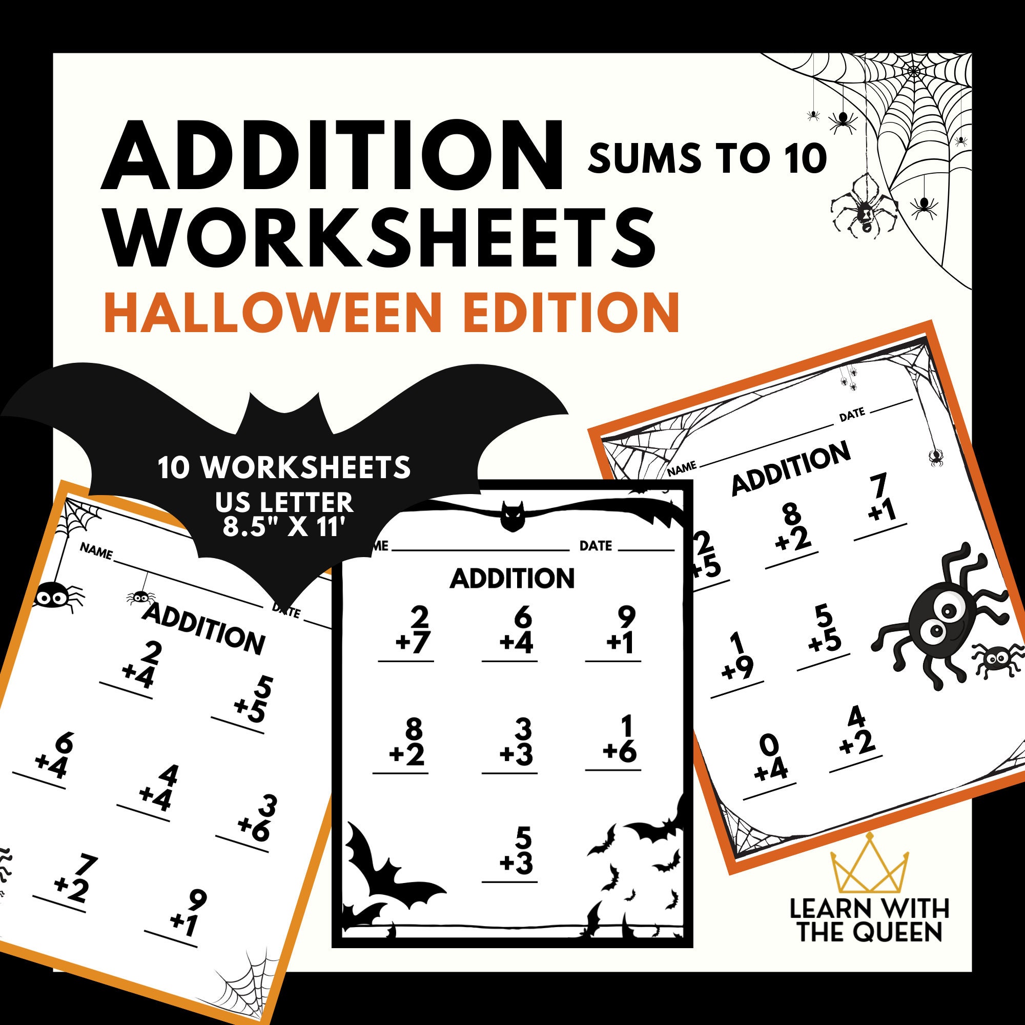 Math Worksheets - Printable - Instant Download - Addition - Sums to 10 ...