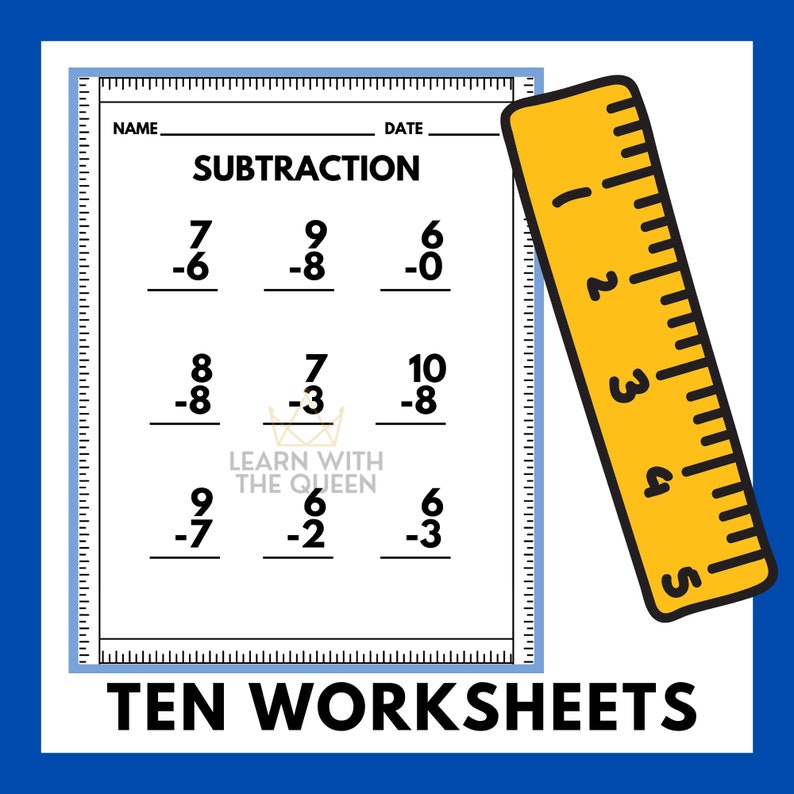 Math Worksheets - Printable - Instant Download - Subtraction - to 10 ...