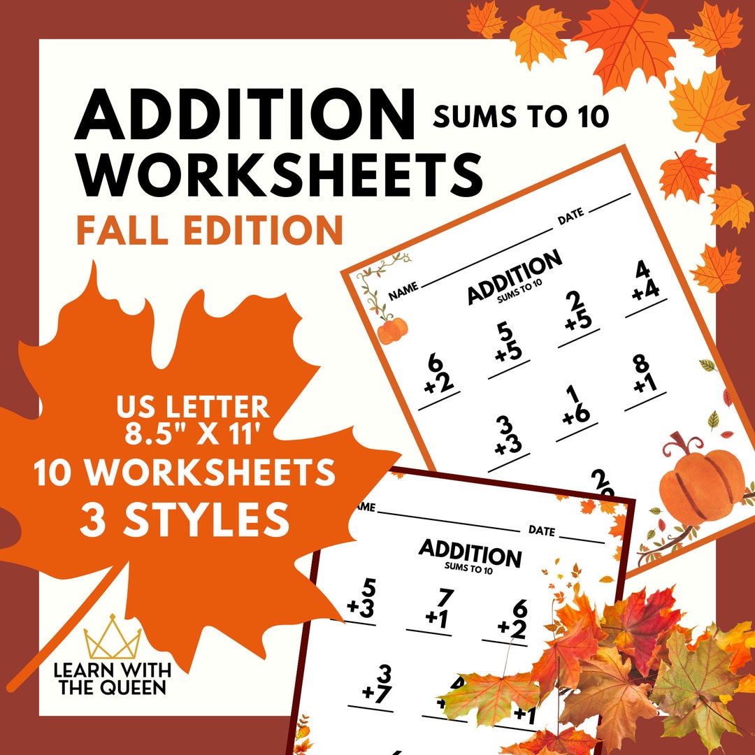 Math Worksheets - Printable - Instant Download - Addition - Sums to 10 ...