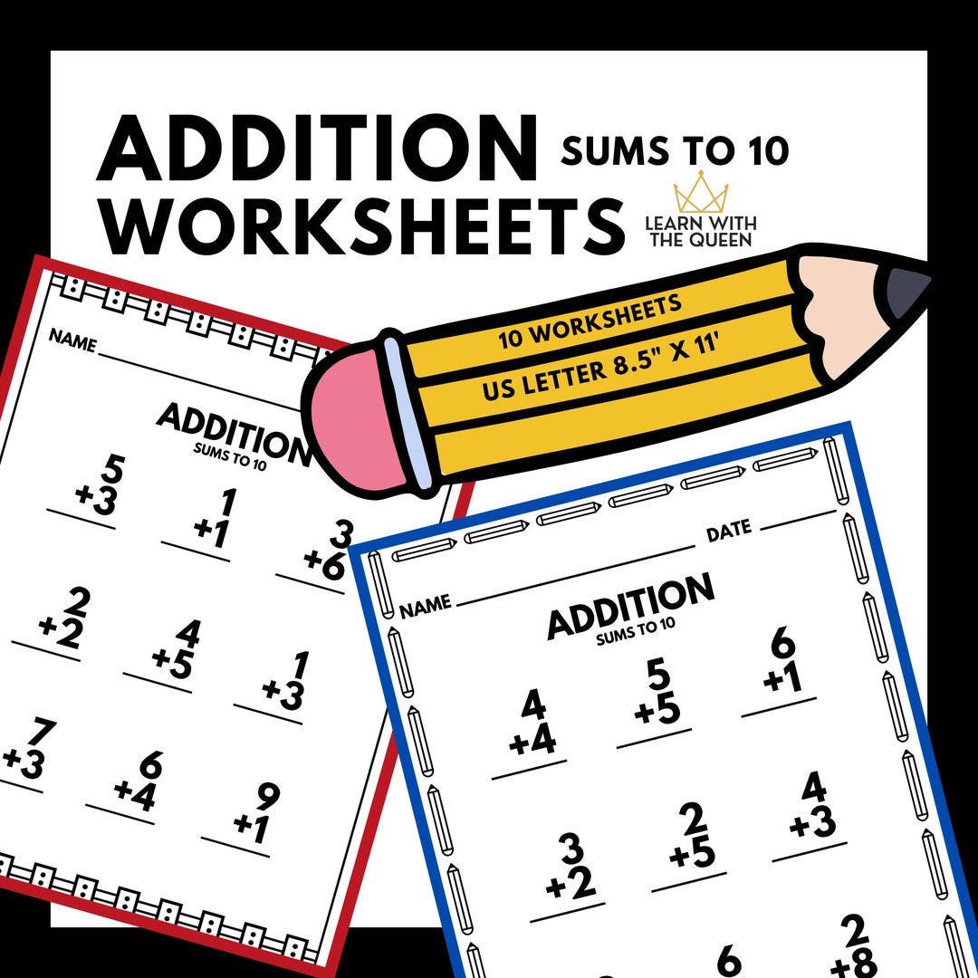 Math Worksheets - Printable - Instant Download - Addition - Sums to 10 ...