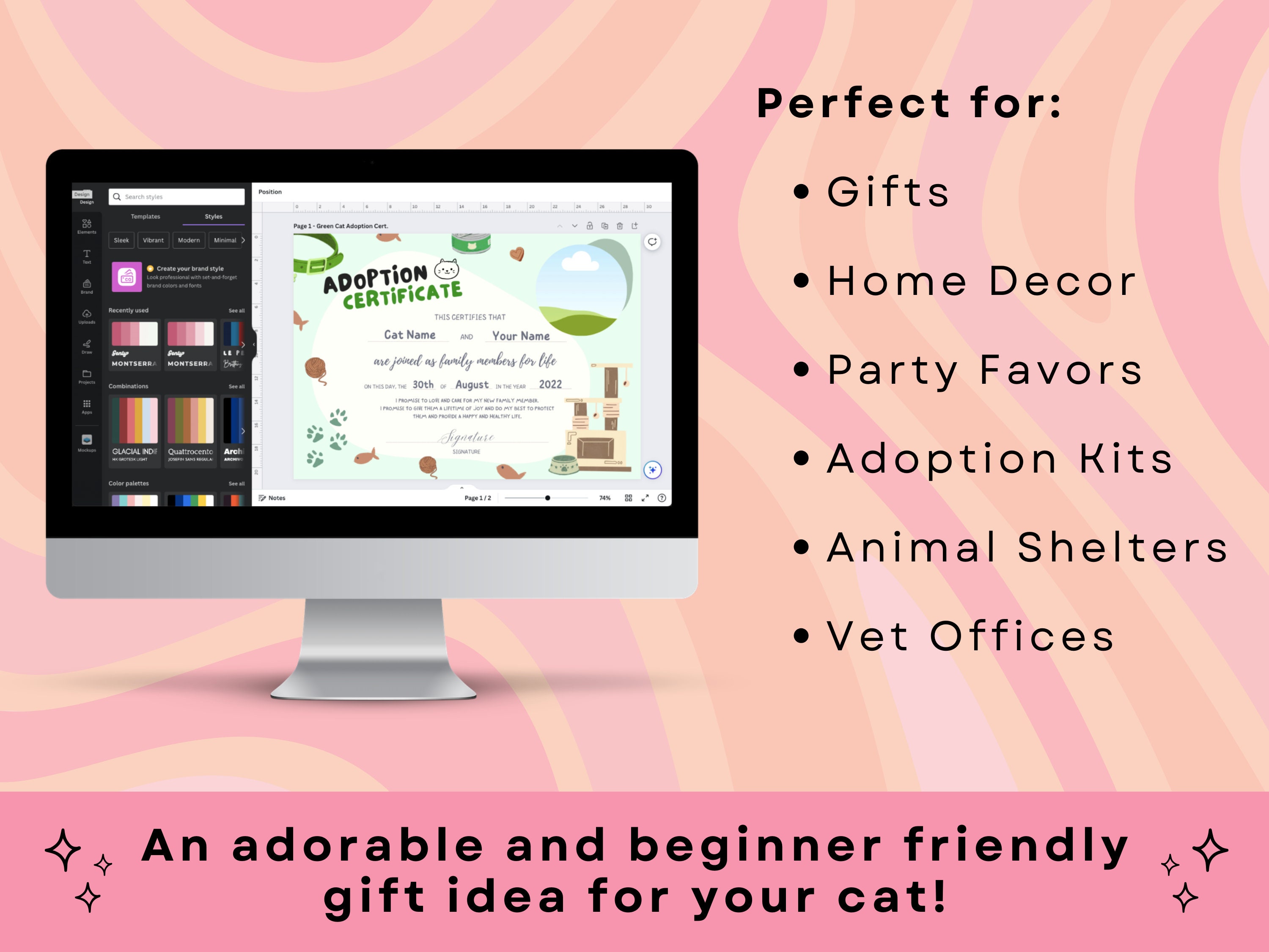 Cat Adoption Certificate, Canva Template, Instant Download, Adopt a Cat ...