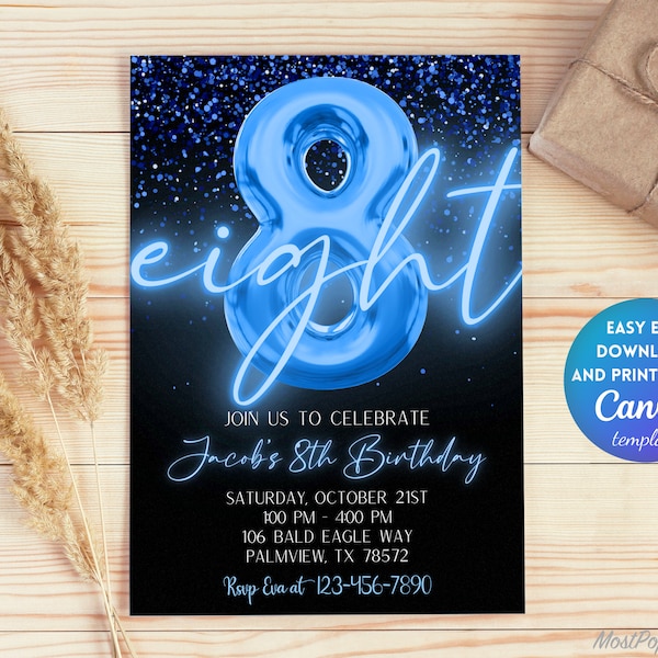 Boy 8th Birthday Party Invitations - Etsy