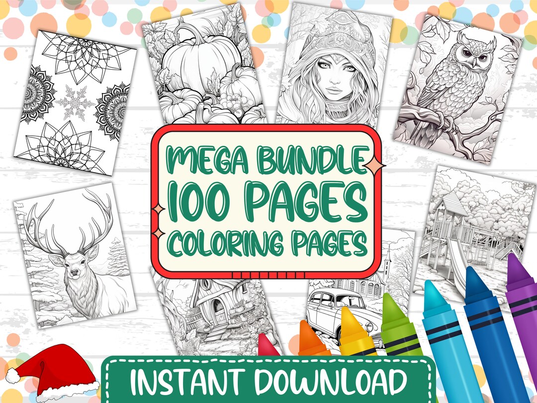 100 Christmas Coloring Pages Mega Bundle, Christmas Printable ...