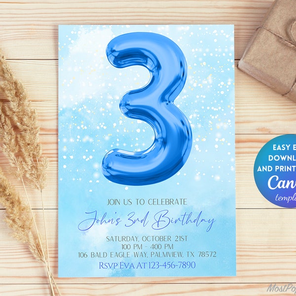 3rd Birthday Digital Party Invitation - Etsy