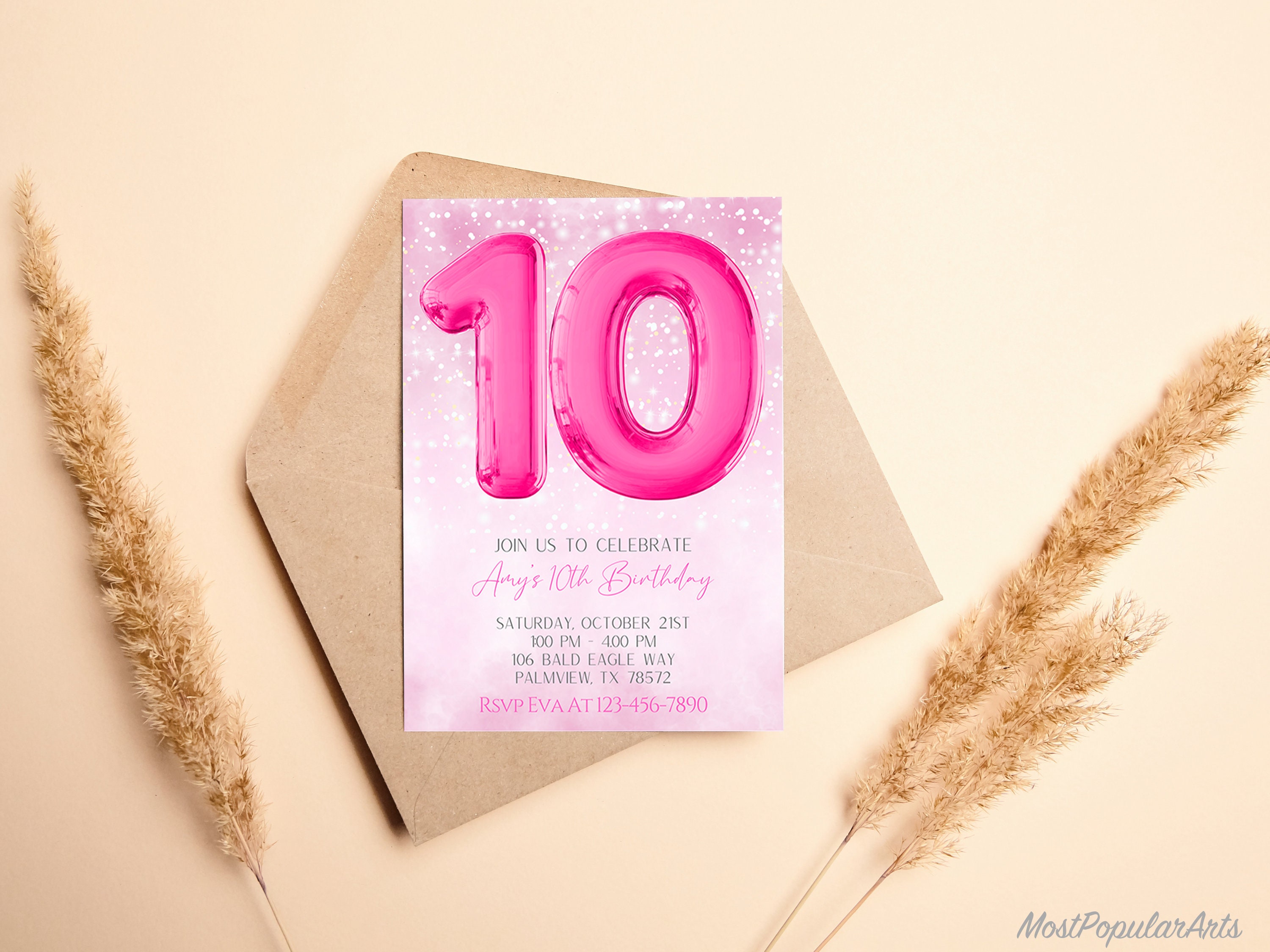 Editable Pink 10th Birthday Invitation Template Glitter - Etsy Australia