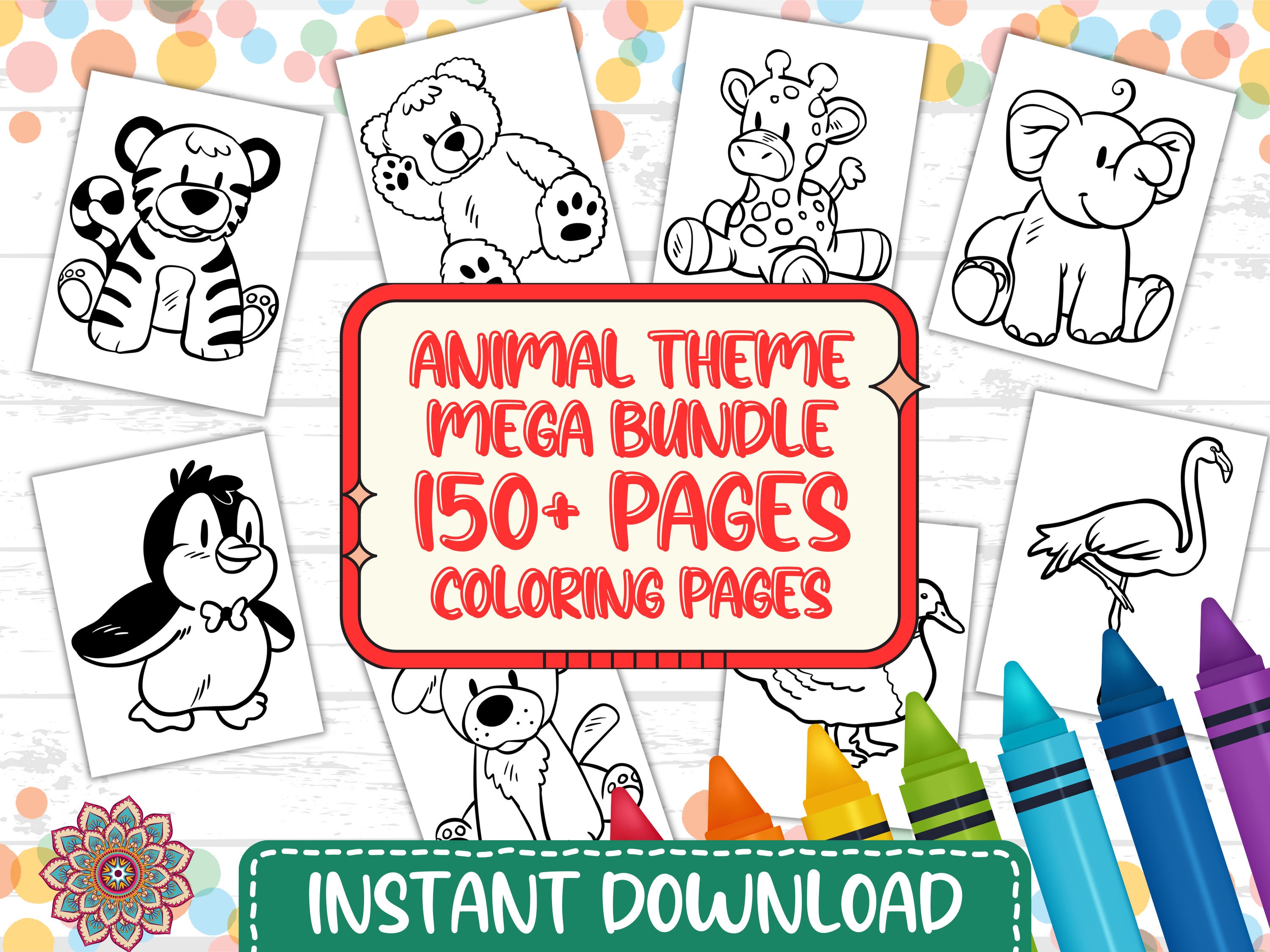 150 Animal Coloring Pages Mega Bundle, Animal Printable, Animal Games ...
