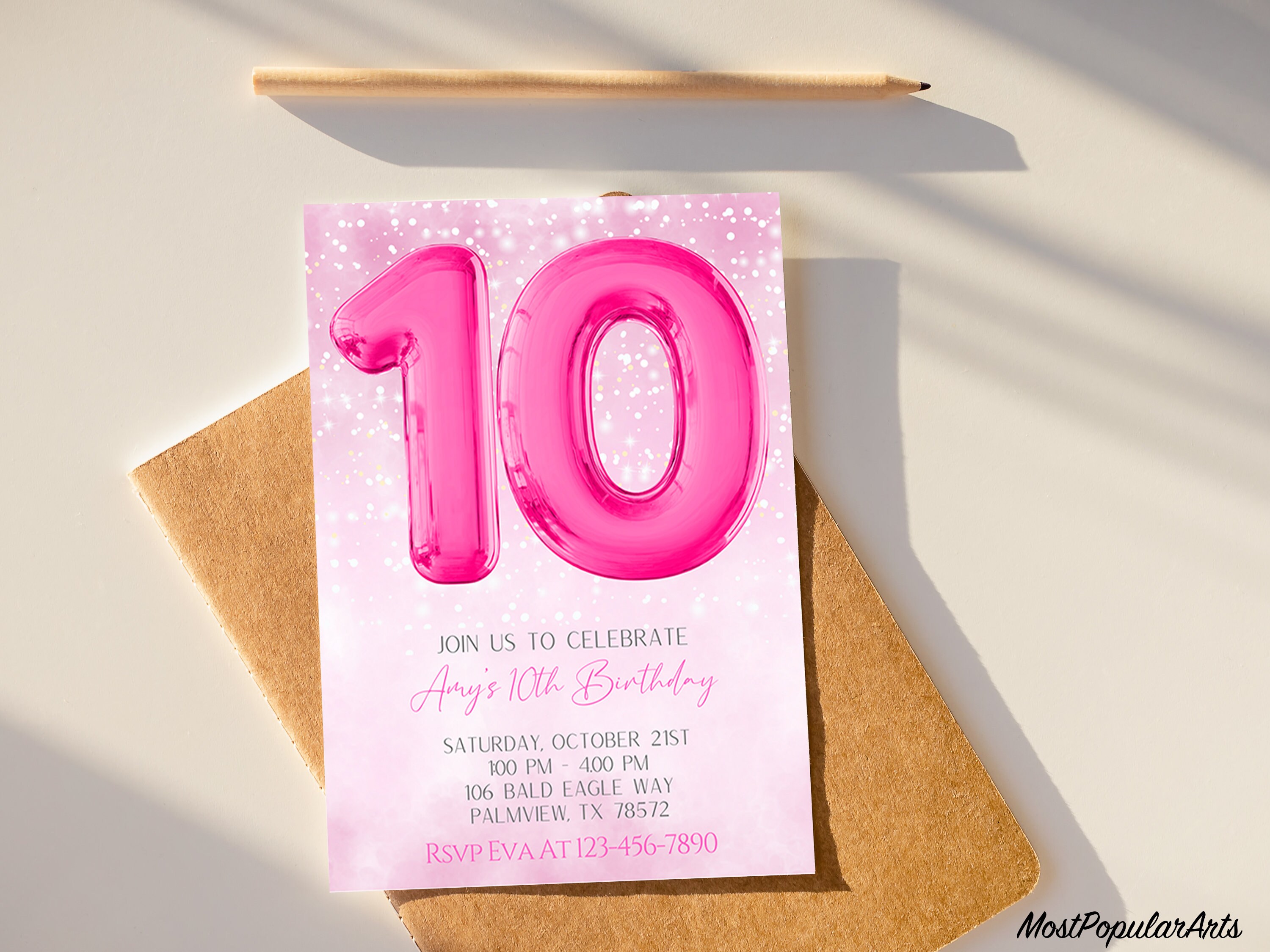 Editable Pink 10th Birthday Invitation Template Glitter - Etsy Australia