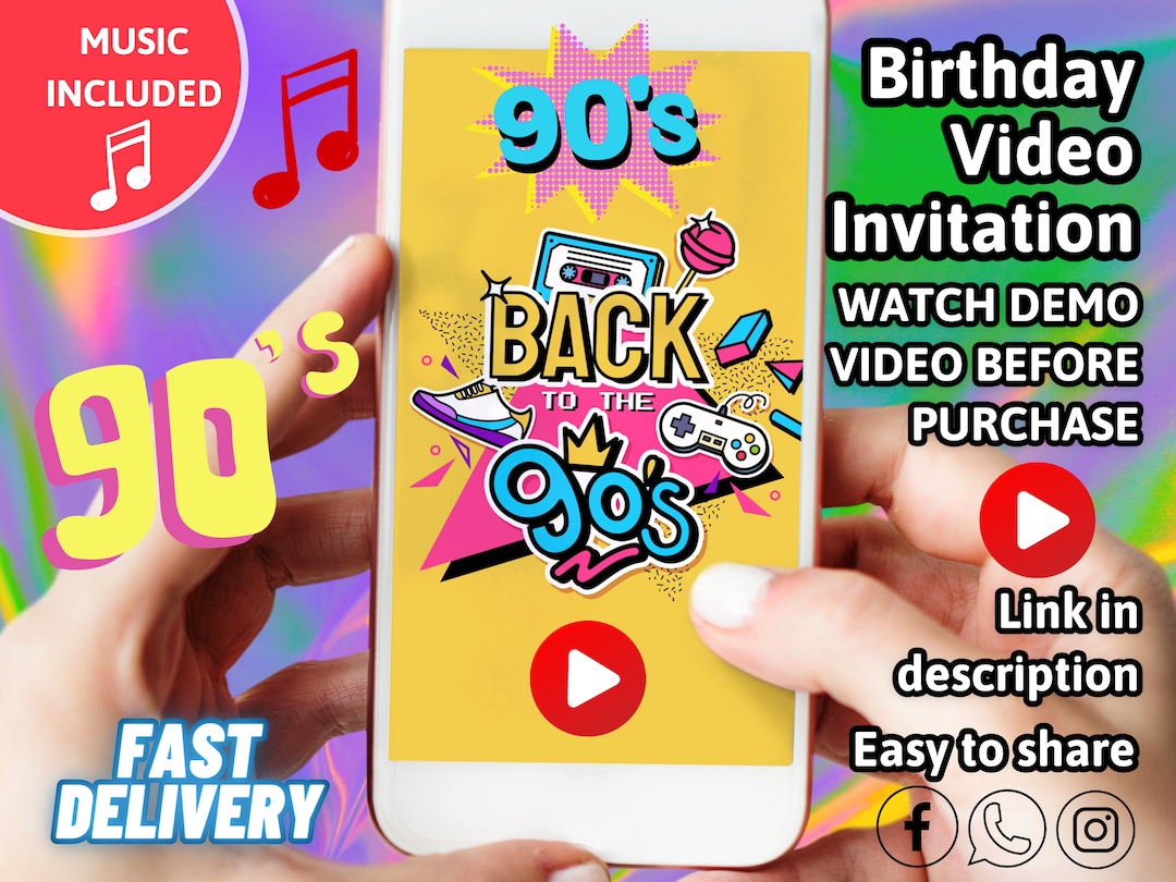 90's Birthday Invitation Video, 90's Theme Party Invitation, 90's Party ...