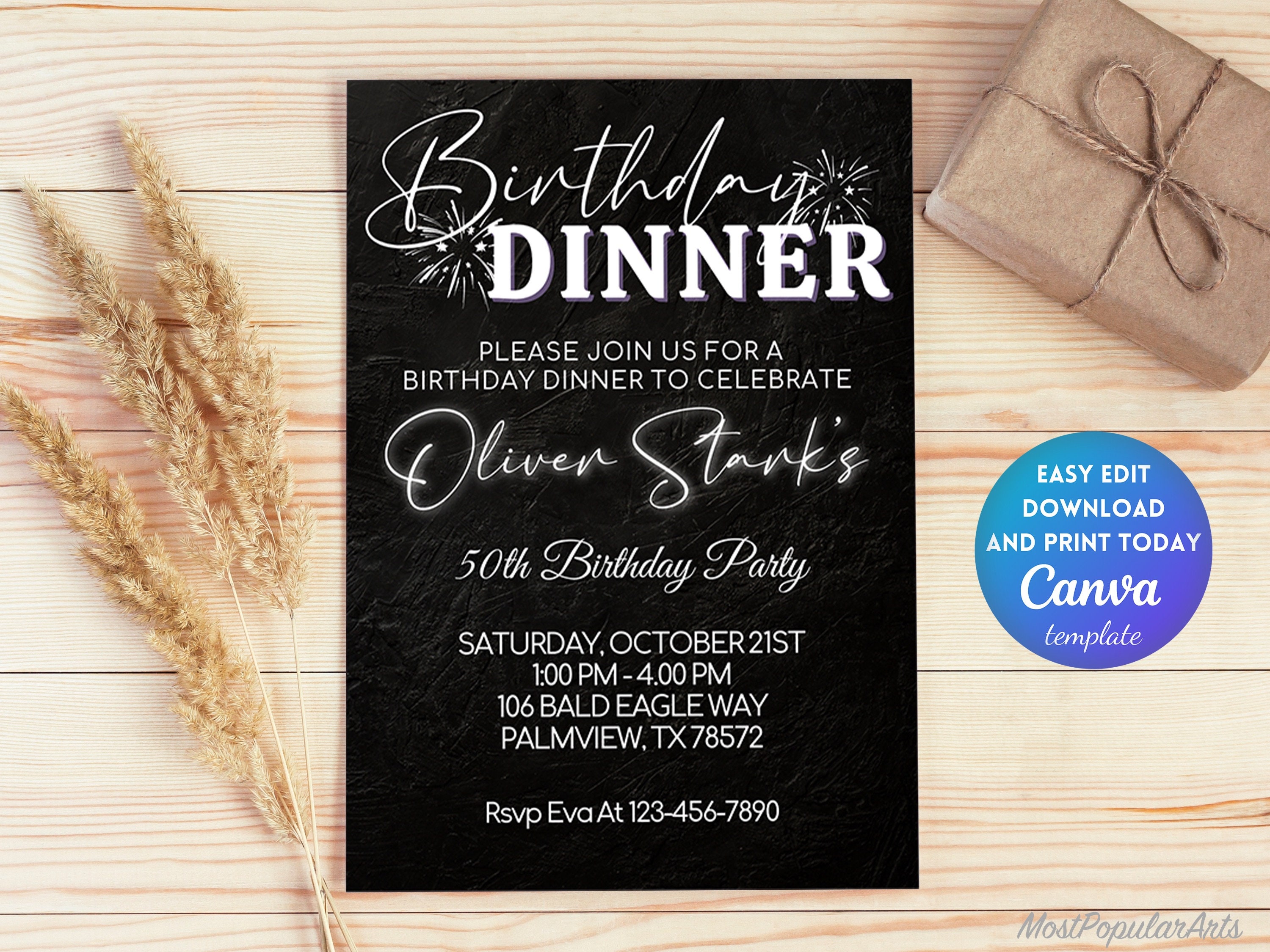 Editable Rose Birthday Dinner Invitation Template, Glitter Birthday ...