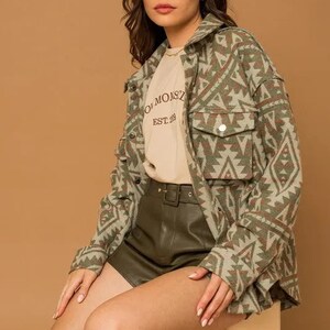 3D Pocket Aztec Print Shacket - Etsy