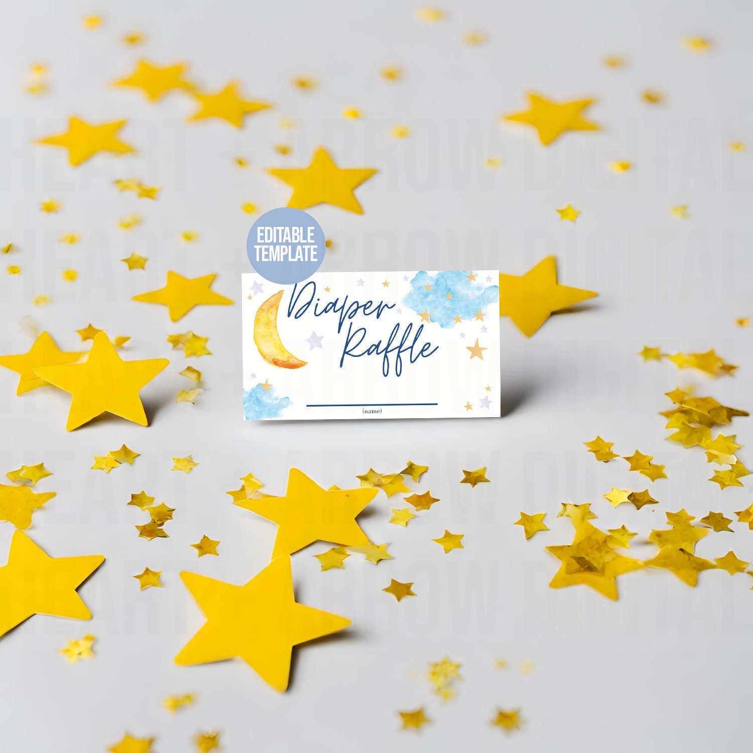 Editable Diaper Raffle Card Template, Moon and Stars Baby Shower Card ...