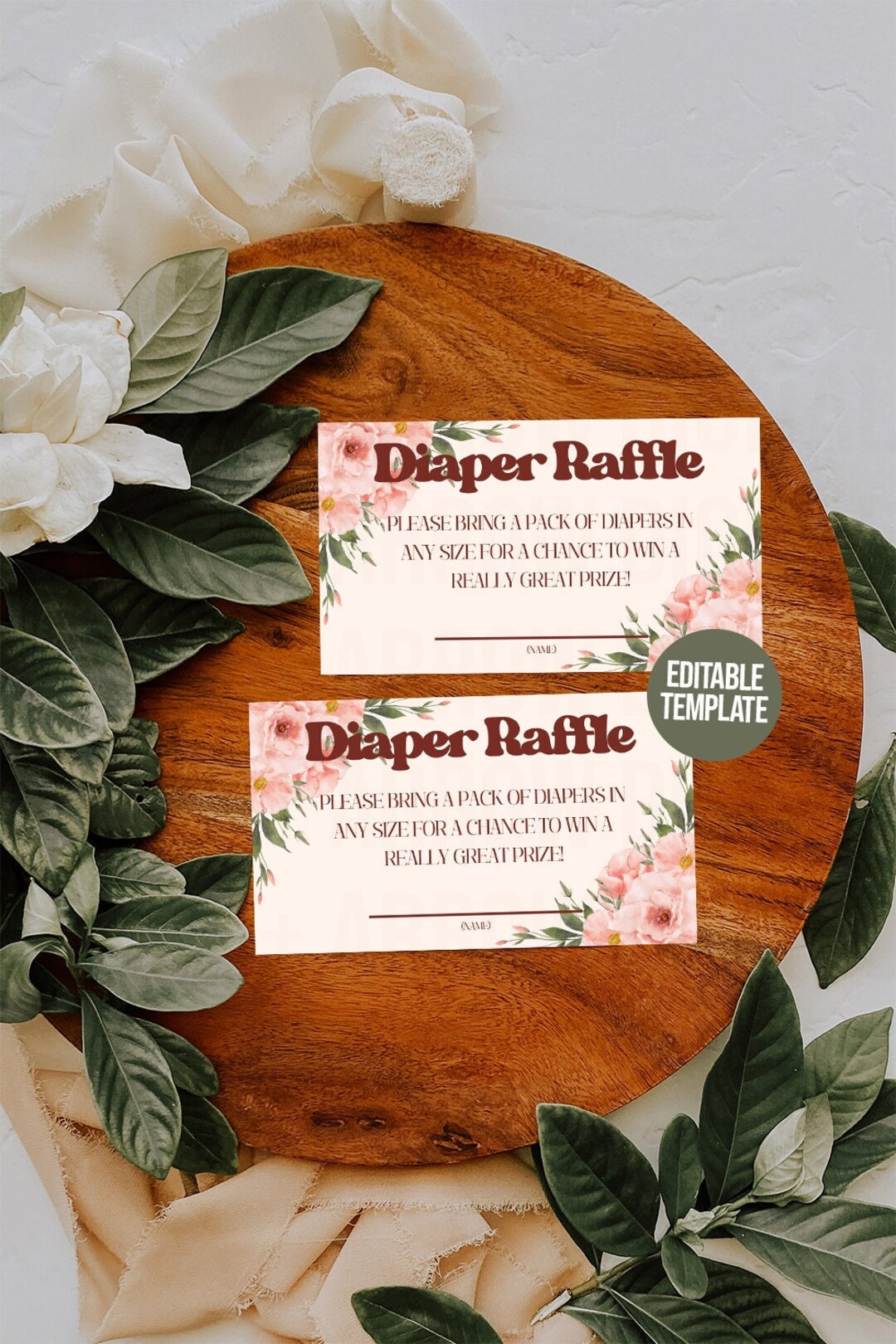 Editable Diaper Raffle Card Template, Floral Baby Shower Card Download ...