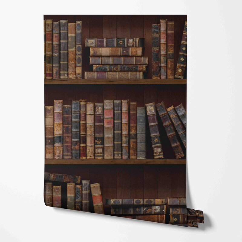 Bookshelf Wallpaper - Etsy