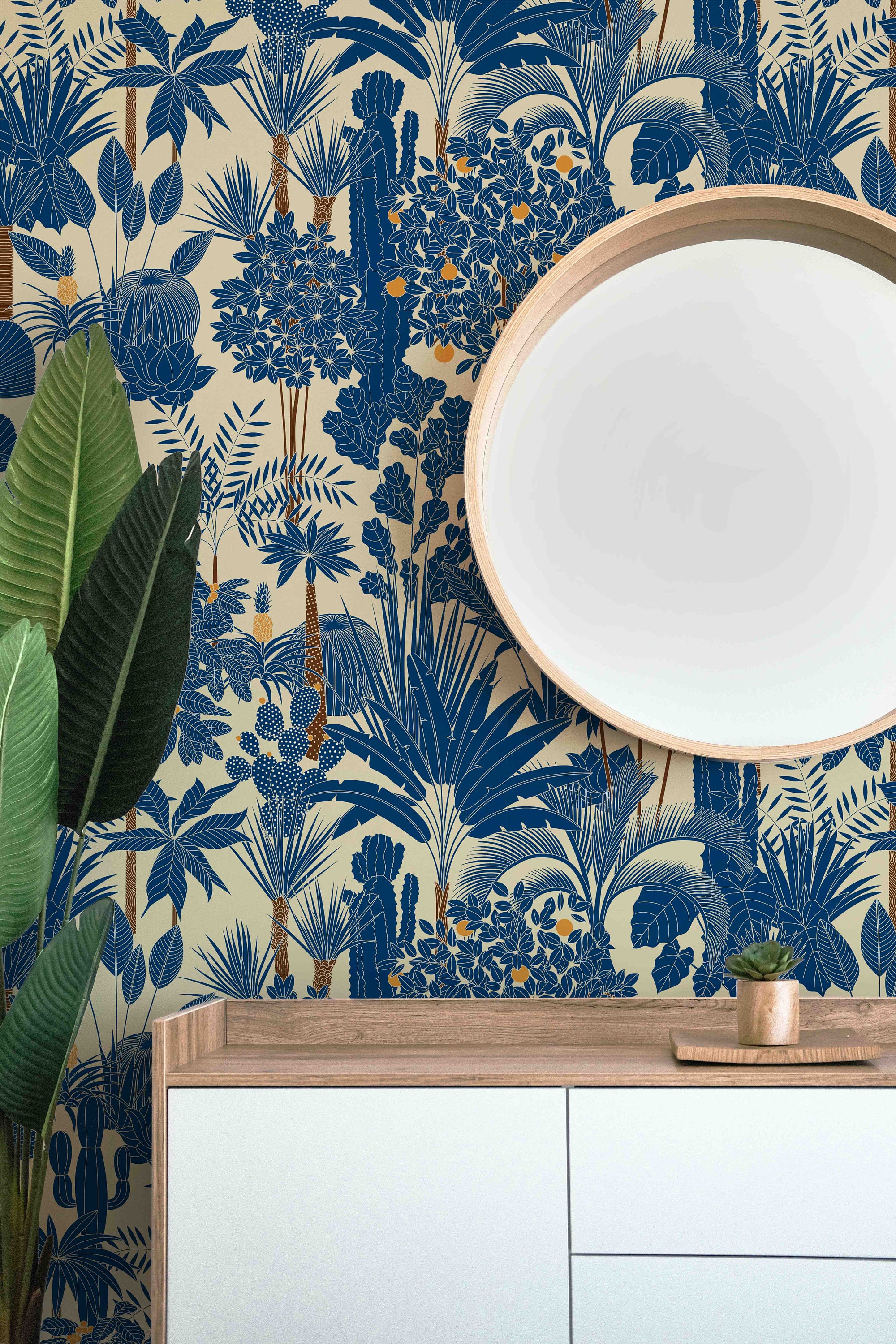 Tropical Wallpaper - Blue Palms Pattern - Removable Peel and Stick ...