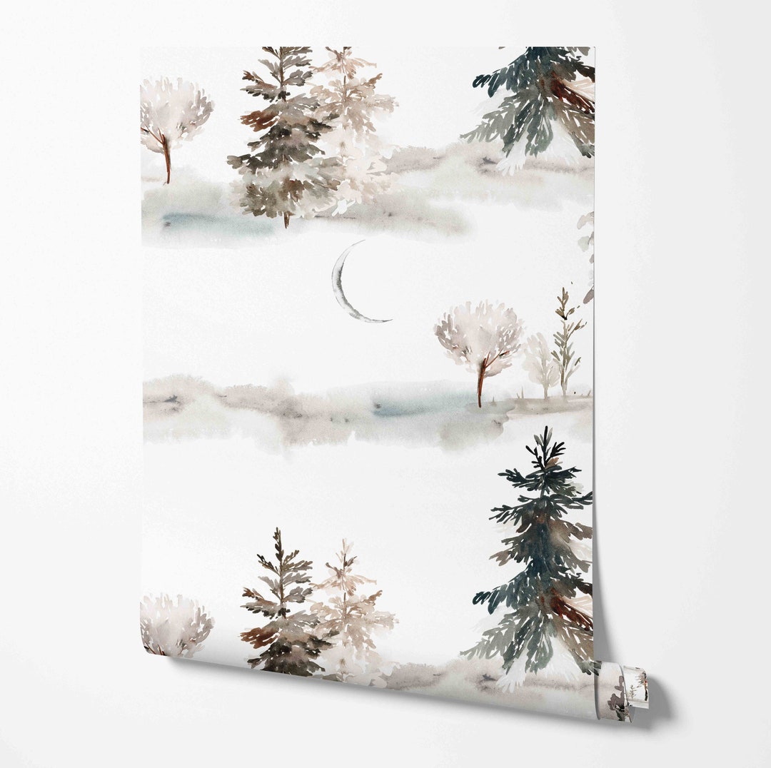 Nature Theme Wallpaper - Watercolor Forest Pattern - Removable Peel and ...