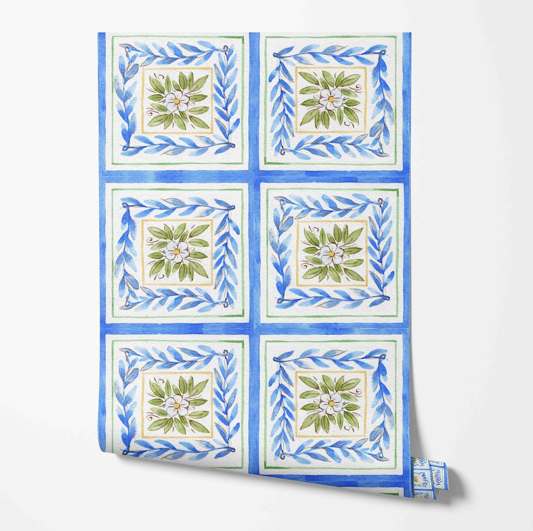 Floral Squares Wallpaper - Tile Pattern - Removable Peel and Stick ...