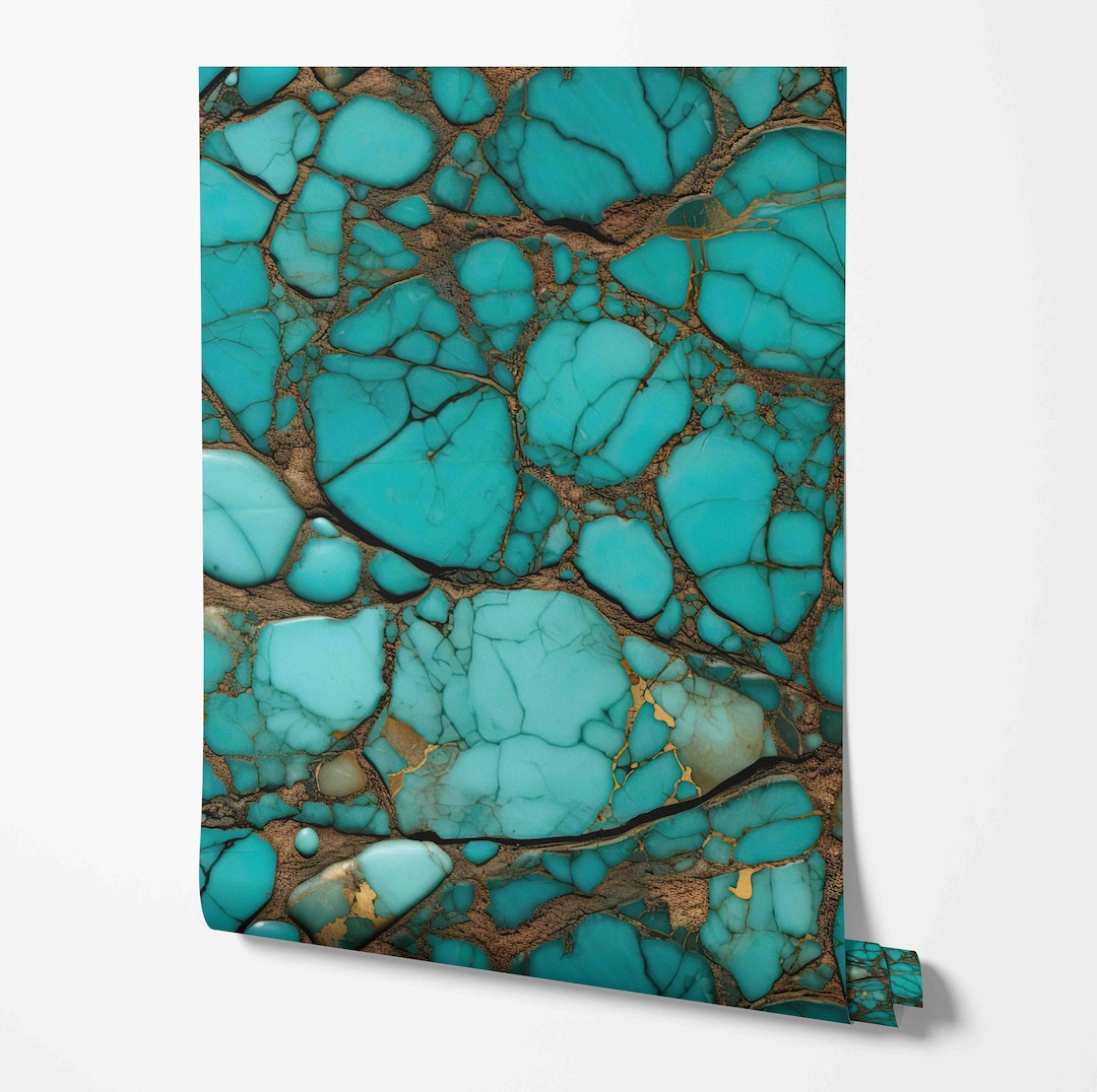 Wild West Wallpaper - Mojave Turquoise Stone Pattern - Removable Peel ...