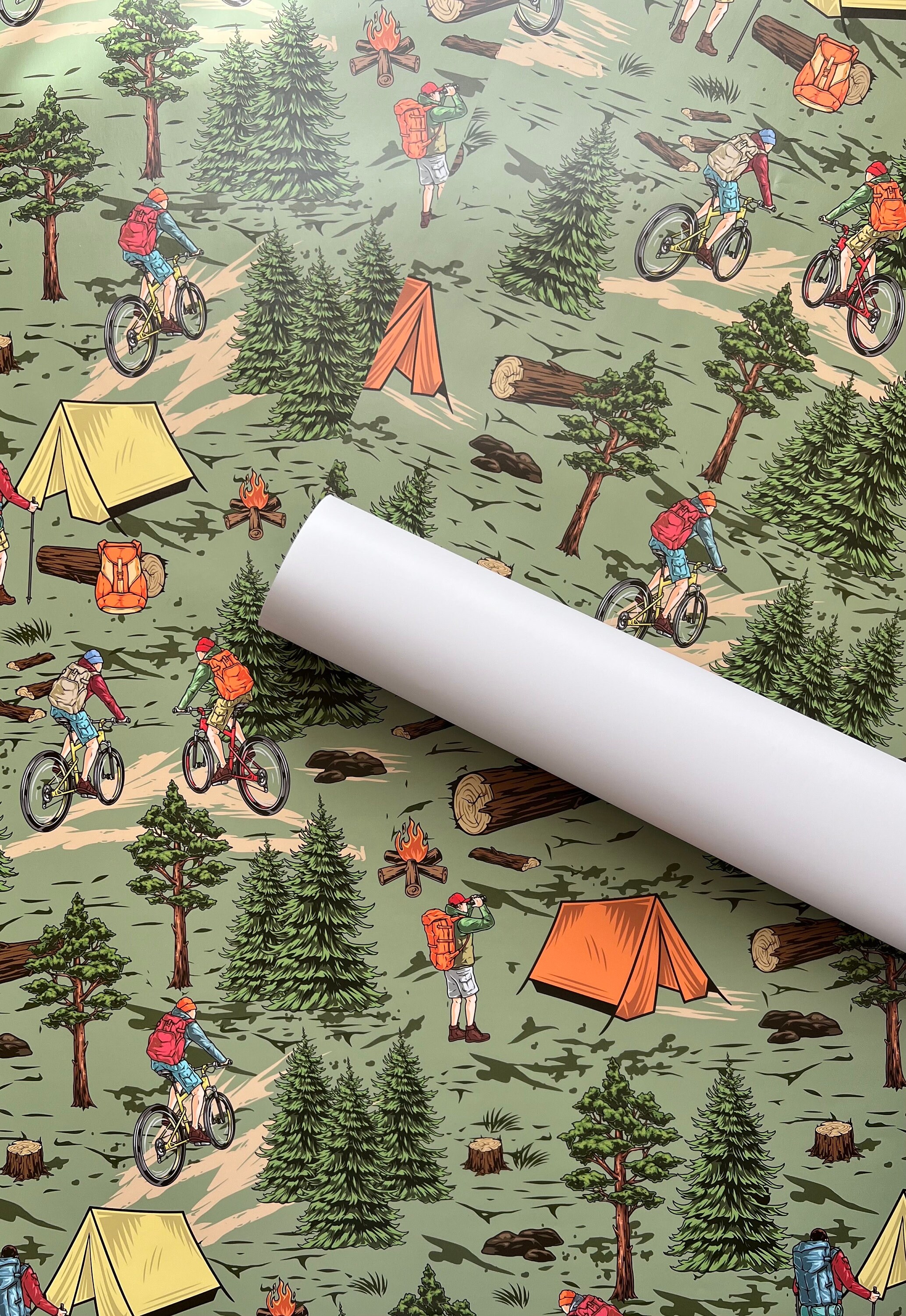 Camping Wallpaper Nature Lover, Biking and Trails Pattern, Removable ...