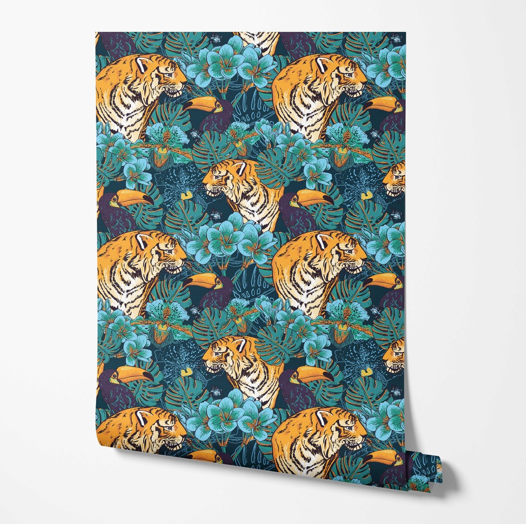 Tropical Tiger Wallpaper - Animal Pattern - Removable Peel & Stick ...