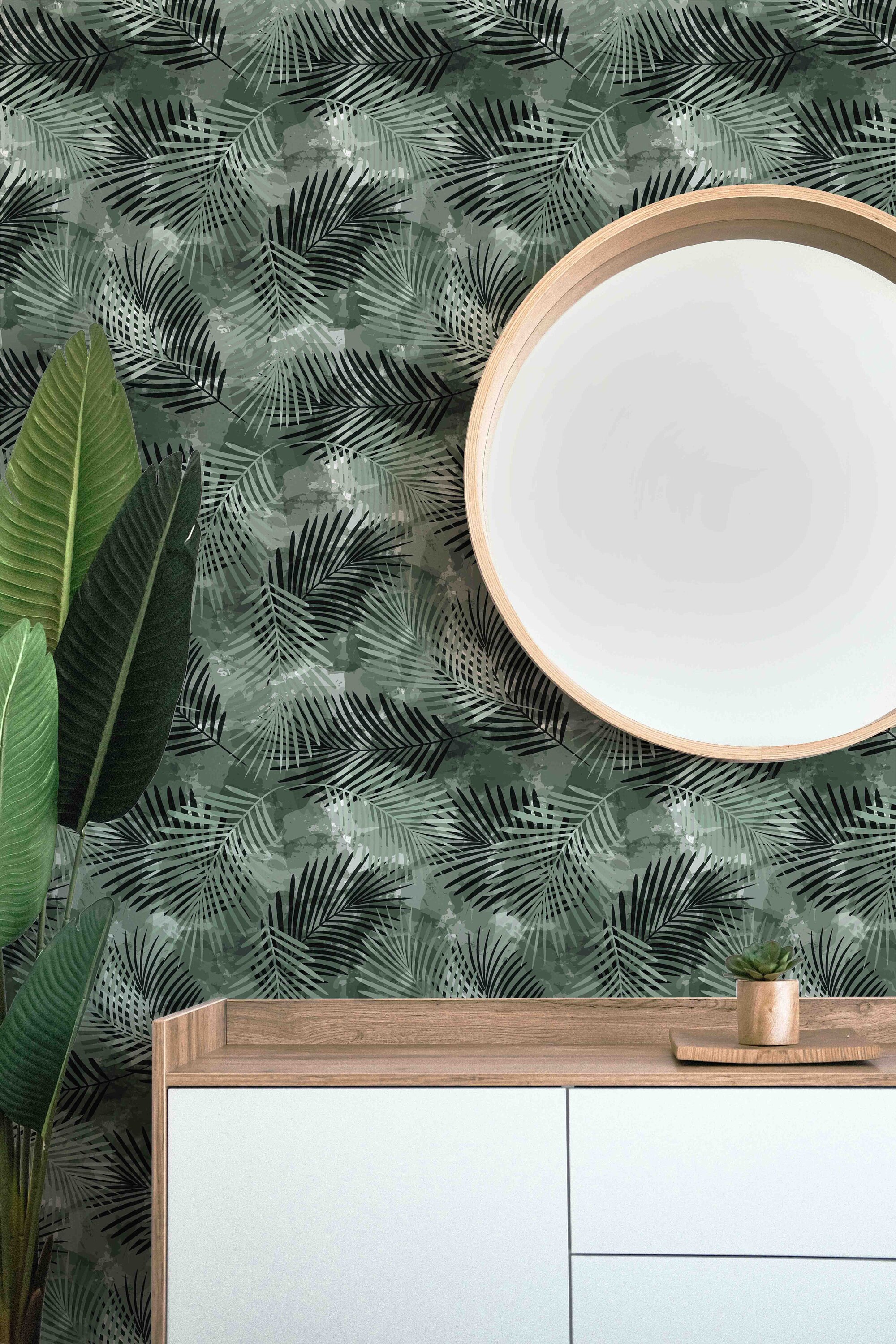 Palm Wallpaper - Abstract Tropical Pattern - Removable Peel and Stick ...