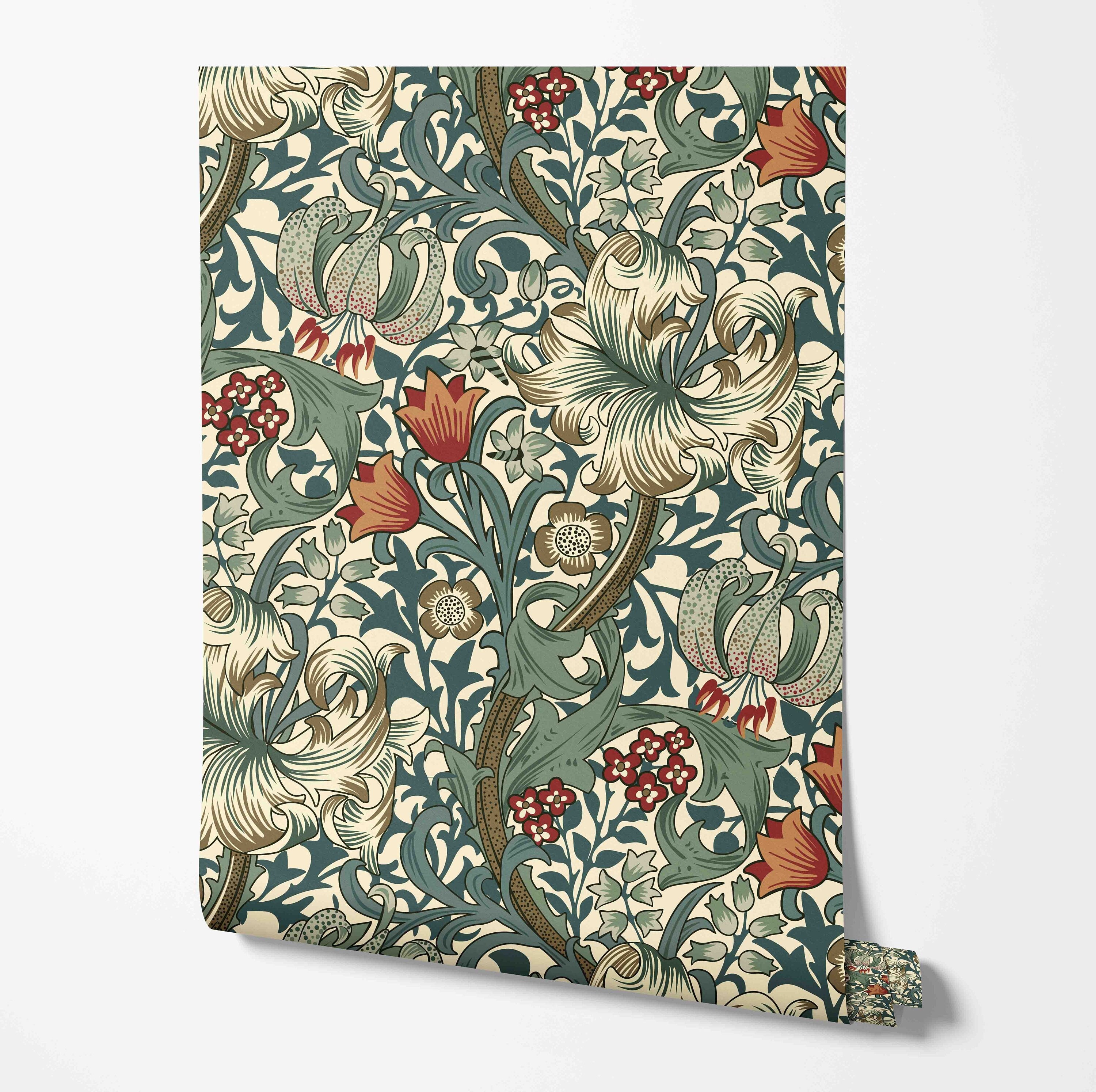 Golden Lily Wallpaper - William Morris Pattern - Removable Peel & Stick ...
