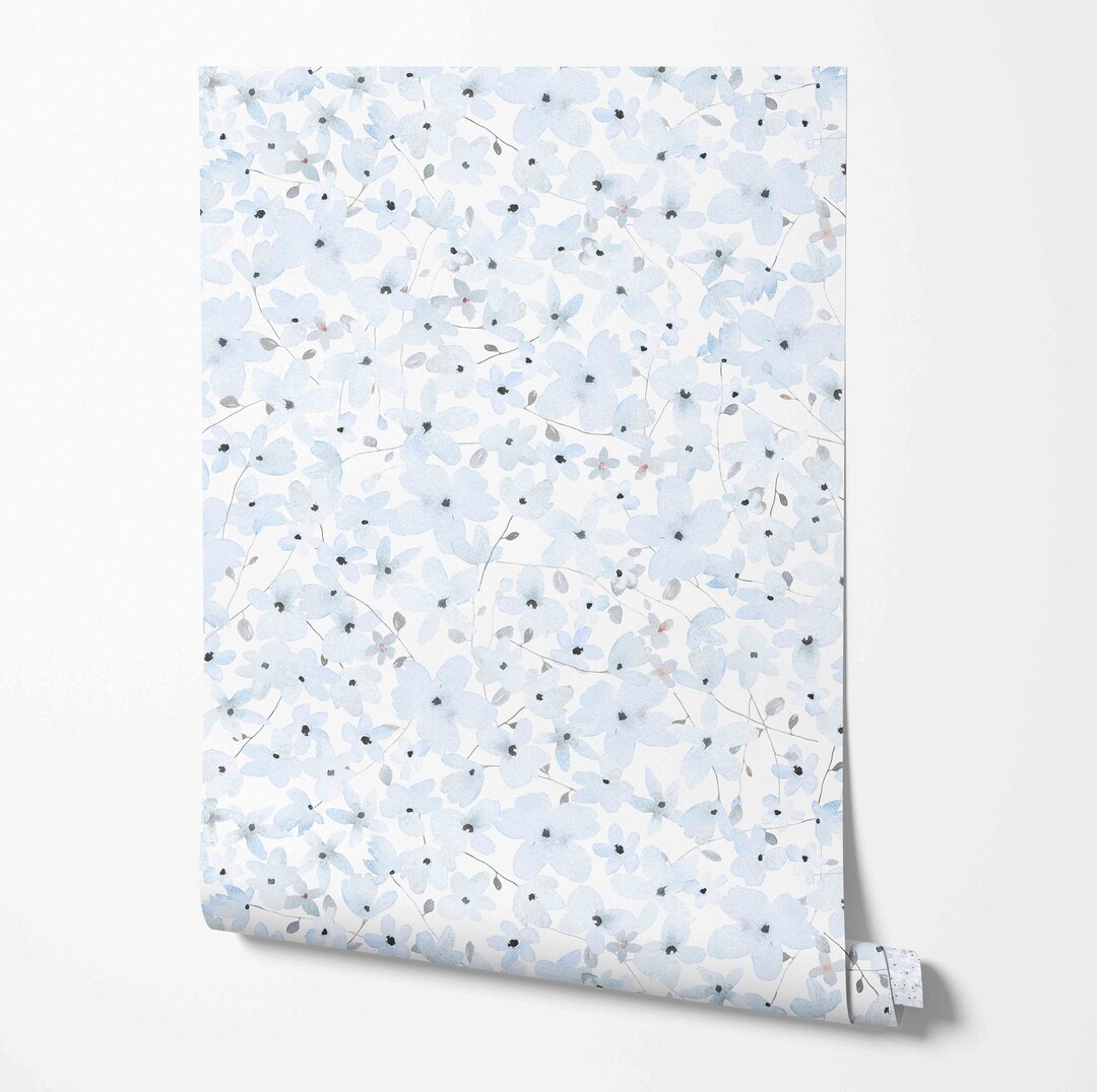 Dainty Blue Floral Wallpaper - Blue Flower Pattern - Removable Peel and ...