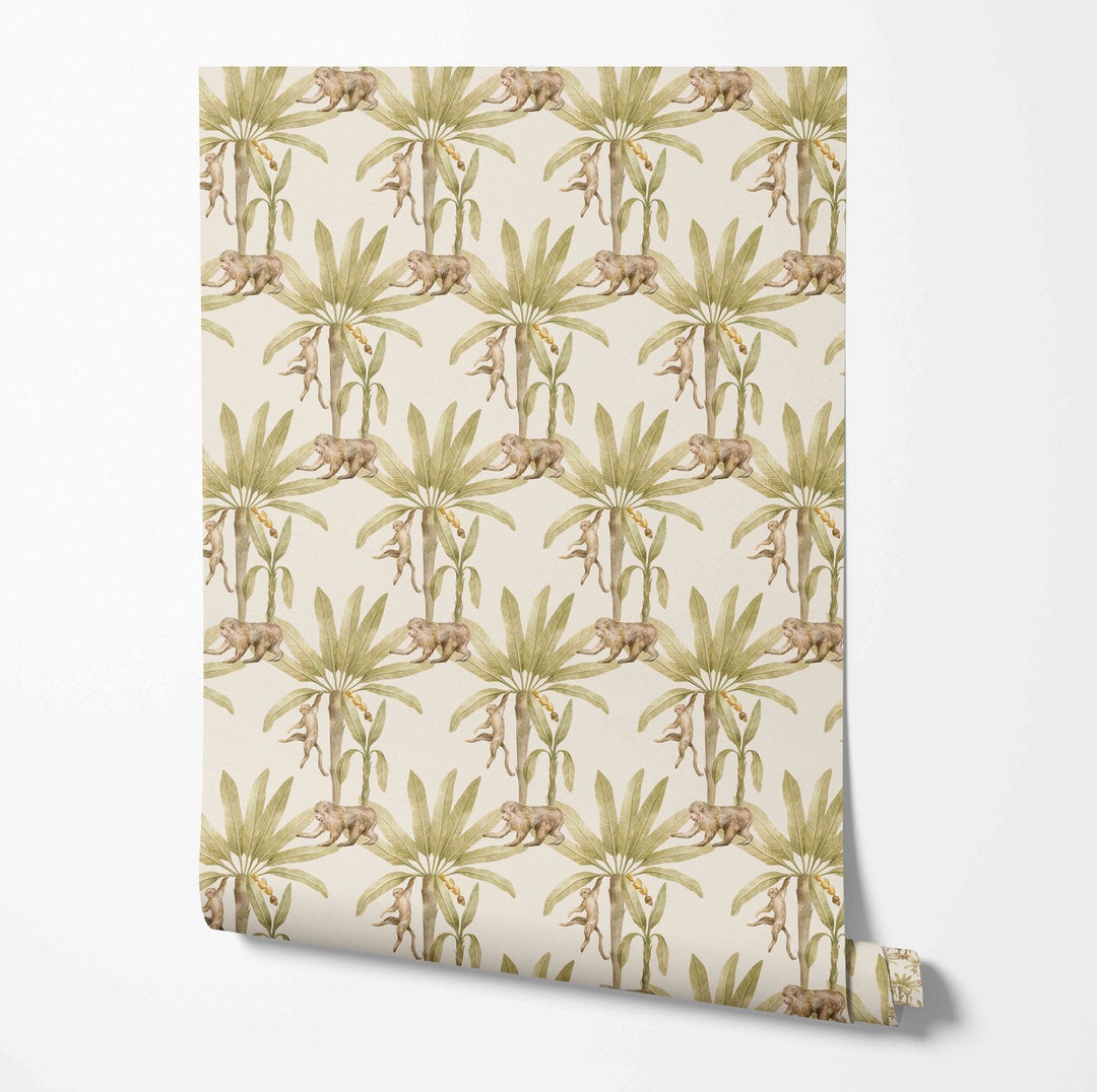 Monkey Jungle Wallpaper Tropical Pattern Removable Peel & Stick ...