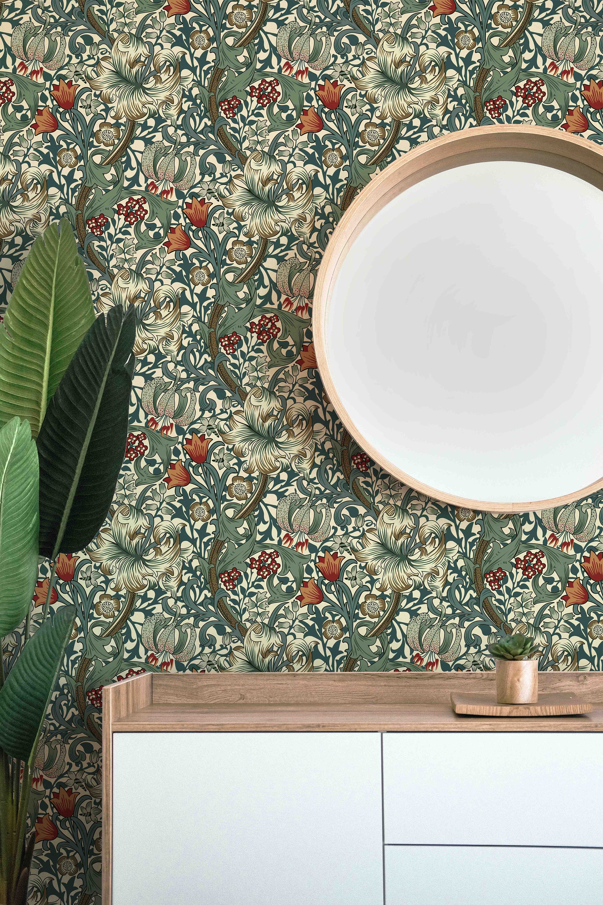 Golden Lily Wallpaper - William Morris Pattern - Removable Peel & Stick ...