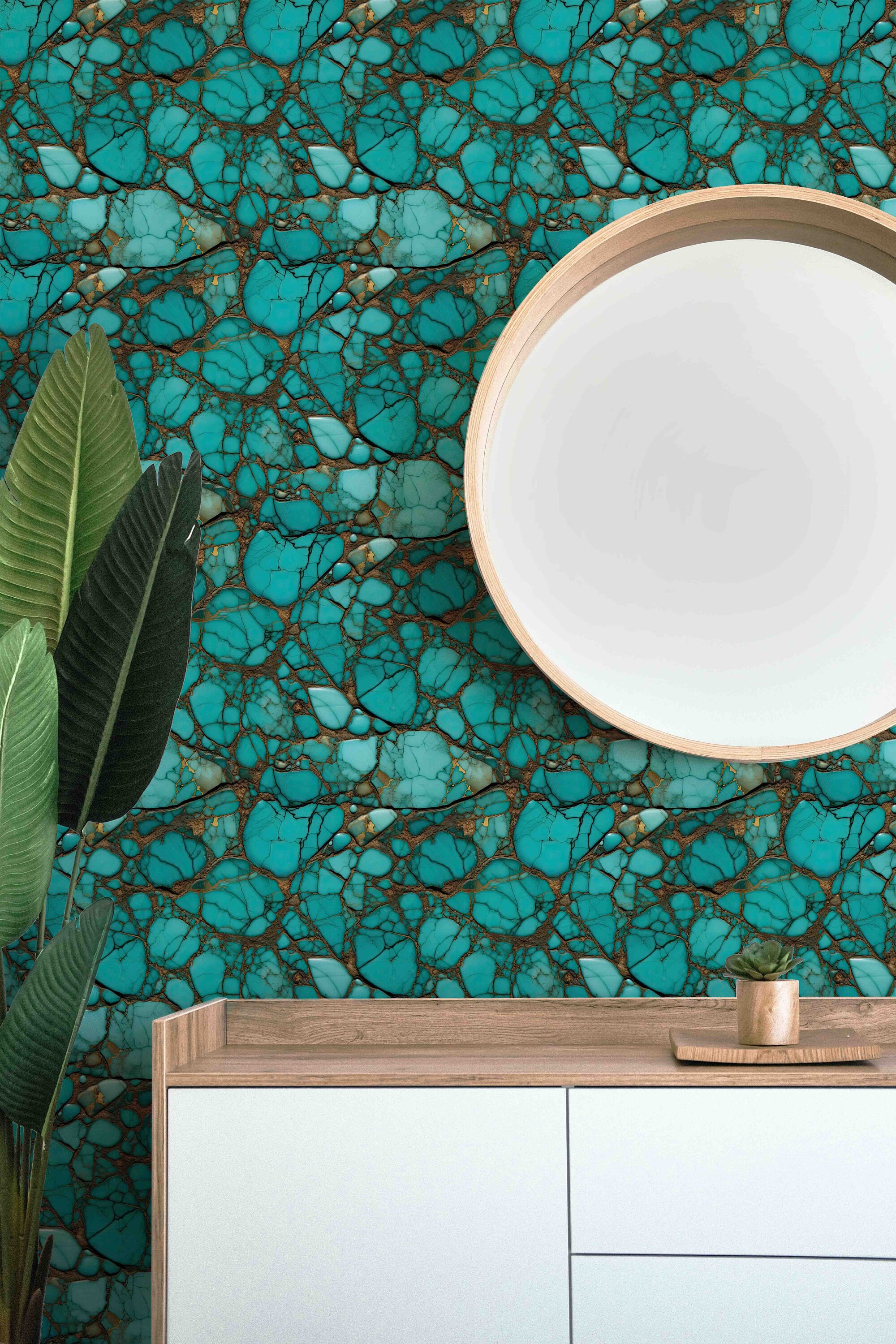 Wild West Wallpaper - Mojave Turquoise Stone Pattern - Removable Peel ...