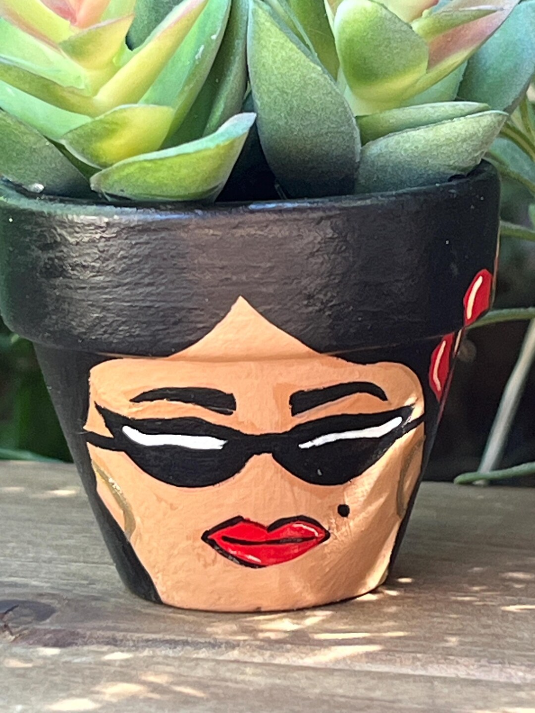 Chicana Mini Planter With Faux Succulent Indoor/outdoor - Etsy