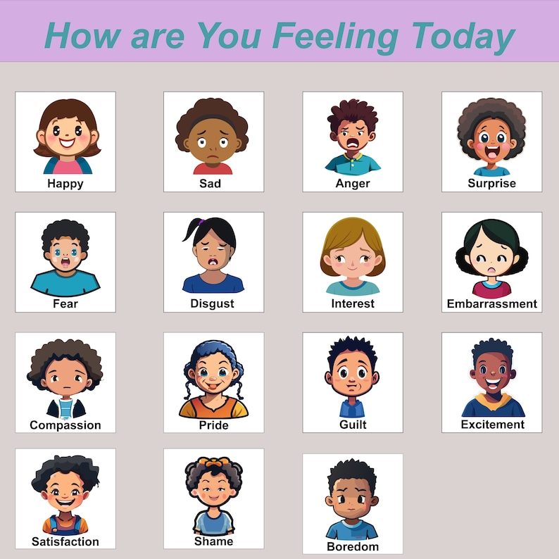 15 Feelings Flash Cards Emoji Chart How Are You Feeling - Etsy