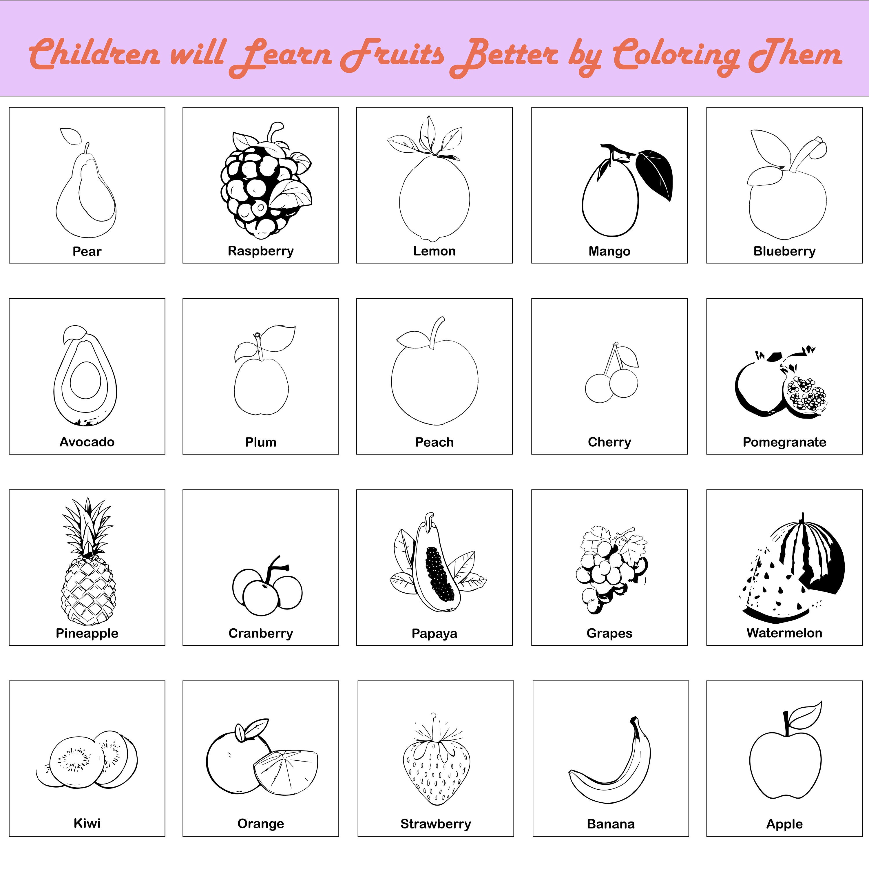 20 Fruits Flash Cards & Fruit Cards to Color, Homeschool Resources ...