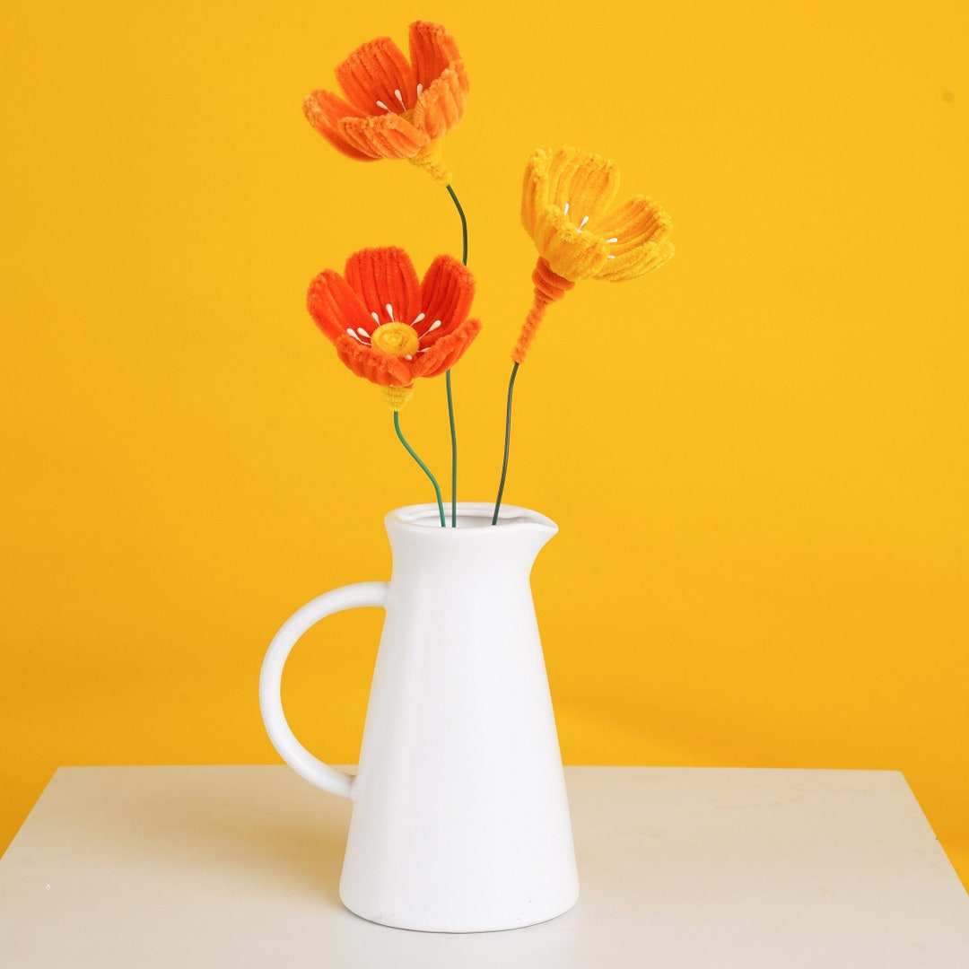 Ever Lasting Pipe Cleaner Poppy Flowers, 5 Petal Fake Flower Bouquet ...