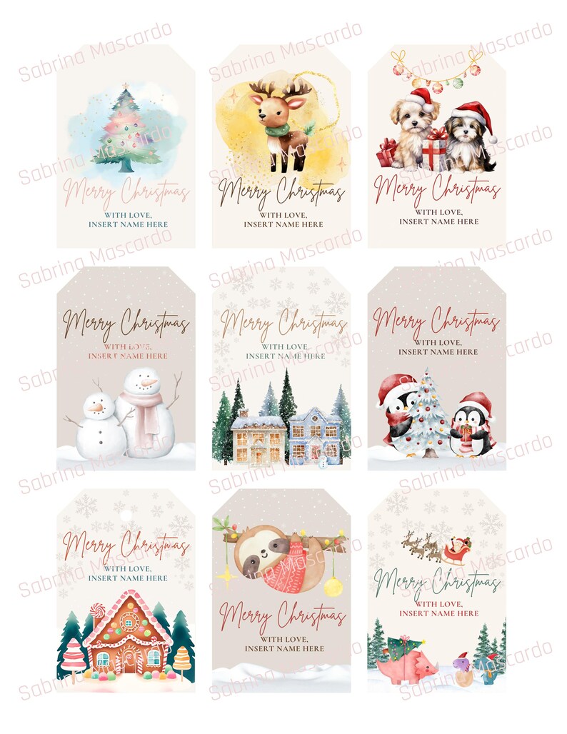 Editable Christmas Gift Tags Downloadable PDF Personalized Cards Canva ...