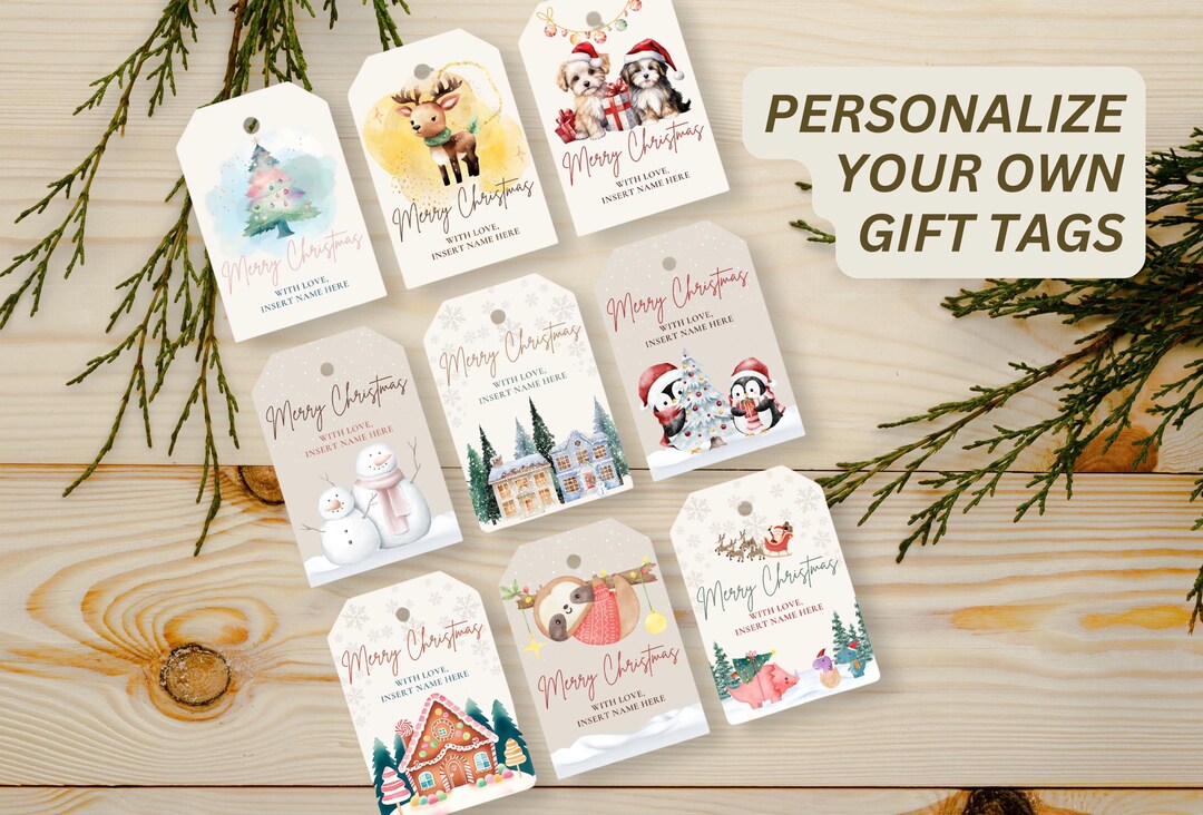 Editable Christmas Gift Tags Downloadable PDF Personalized Cards Canva ...
