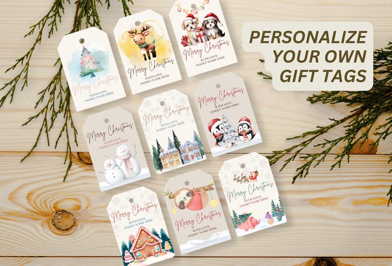 Editable Christmas Gift Tags Downloadable PDF Personalized Cards Canva ...