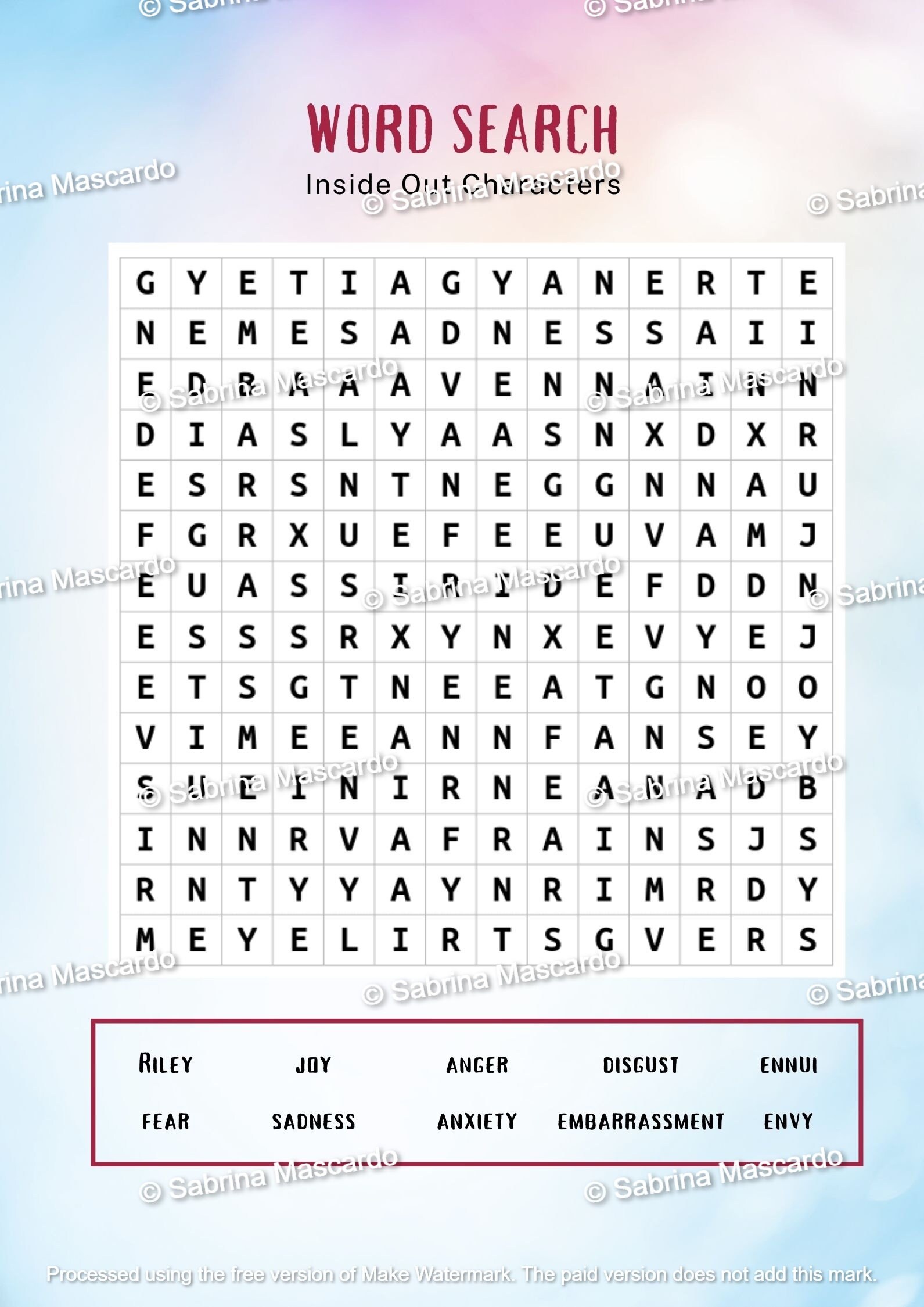 Inside Out Kids Workbook Activity Sheets Printable Sheets Instant ...